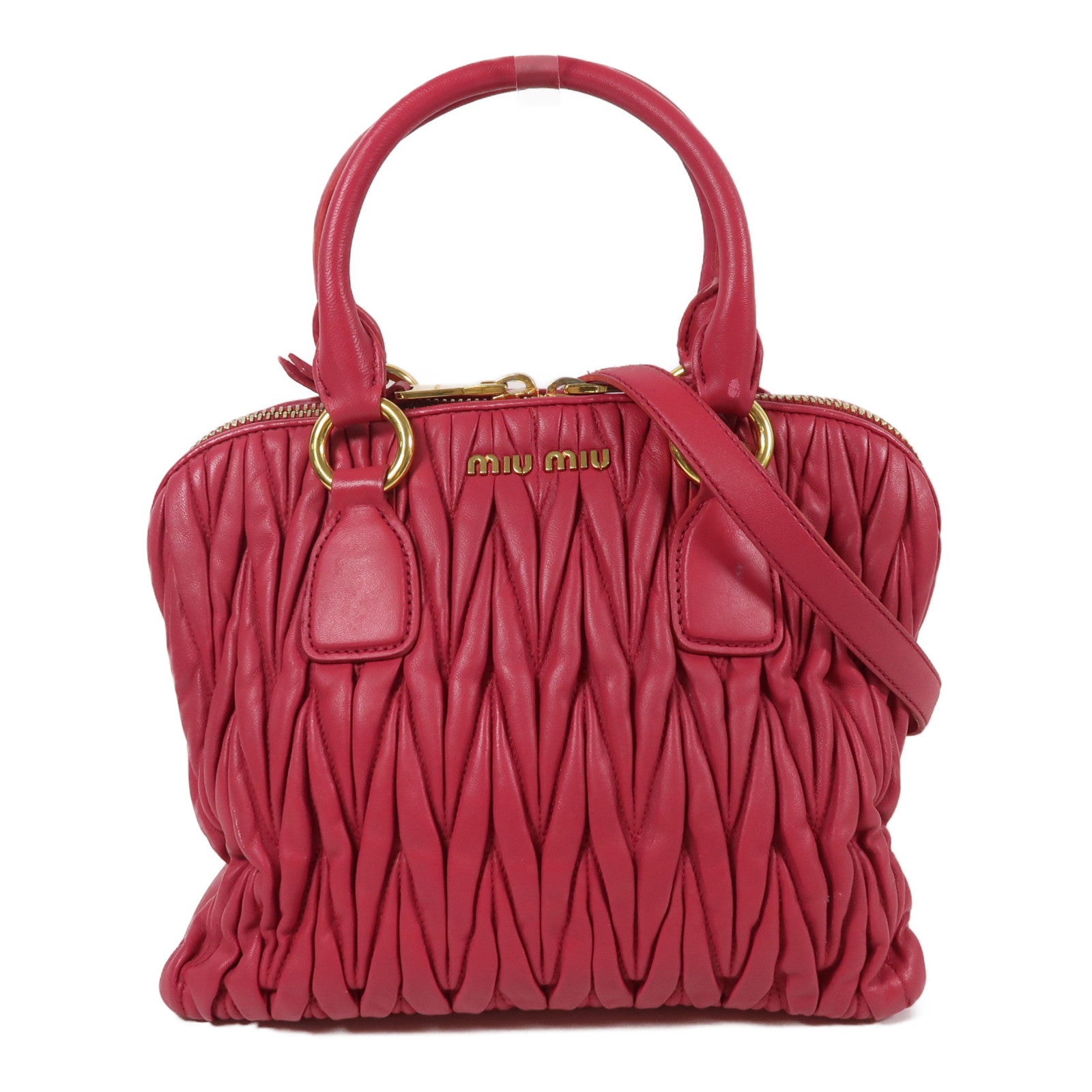 Miu Miu 羊皮皮革2 Way Shoulder金扣手挽肩背兩用袋粉紅色 – Brand Off Hong Kong Online Store