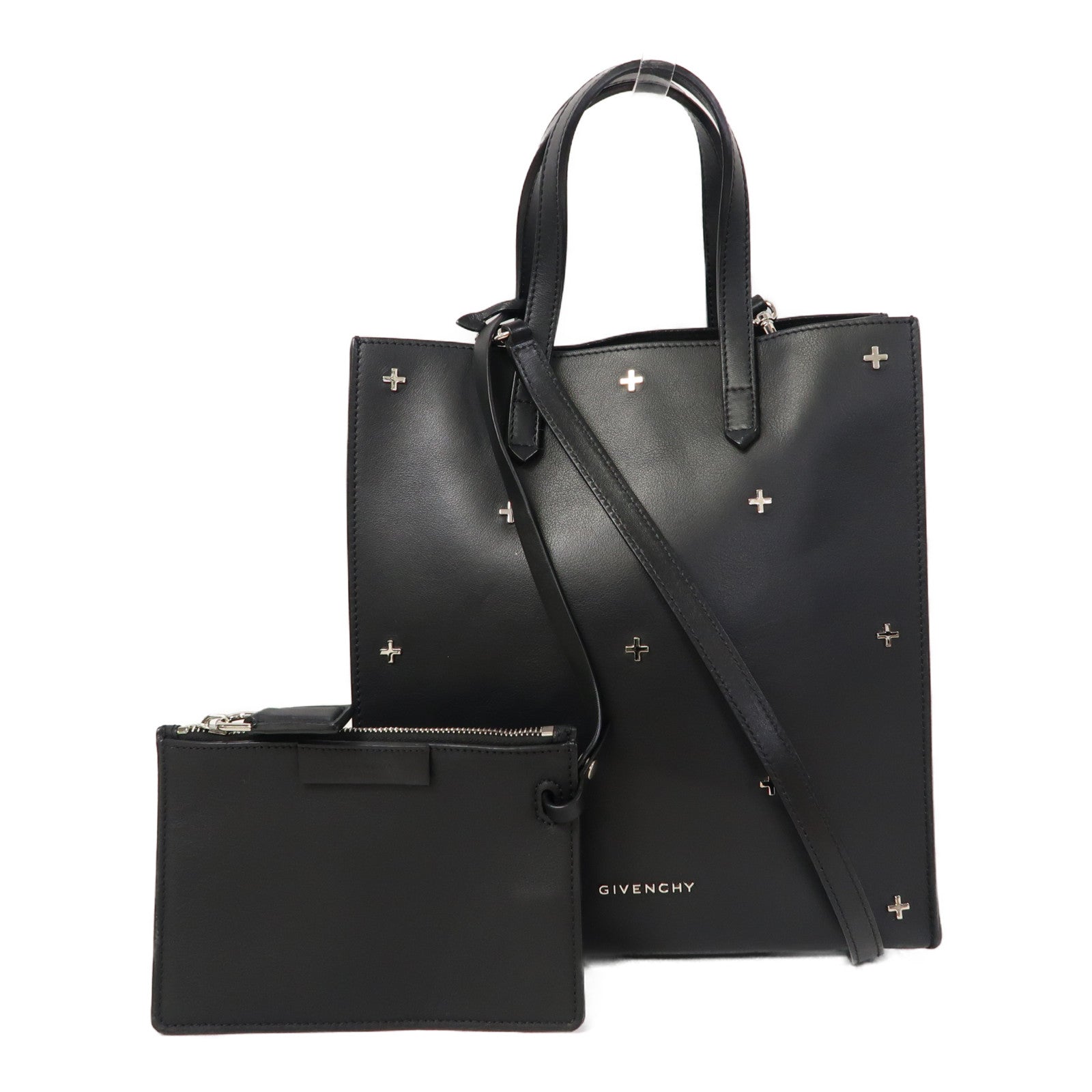 GIVENCHY 牛皮皮革2 Way Shoulder銀扣手挽肩背兩用袋黑色 – Brand Off Hong Kong Online Store