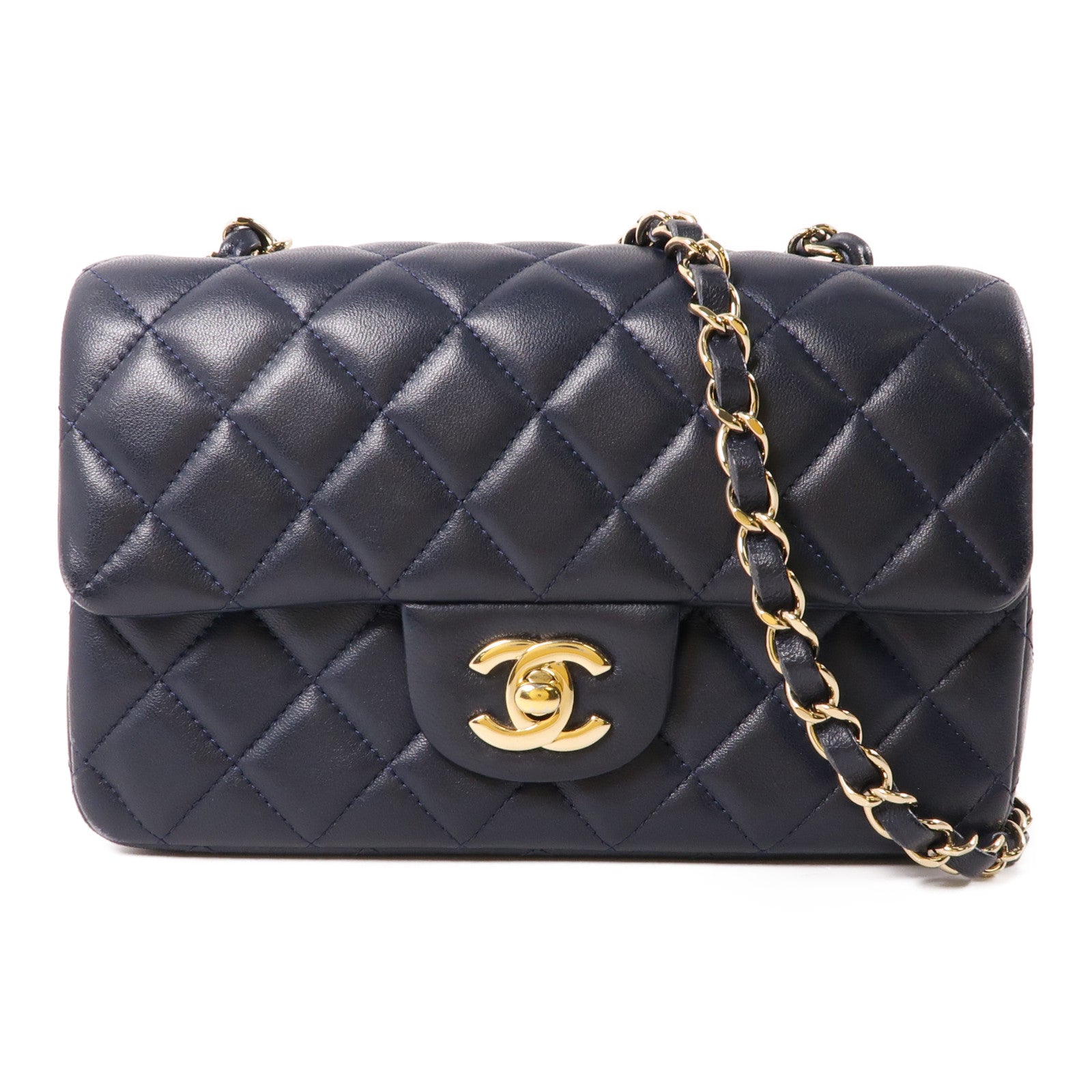 CHANEL 羊皮皮革Classic 20cm金扣鏈帶肩背袋深藍色 – Brand Off Hong Kong Online Store