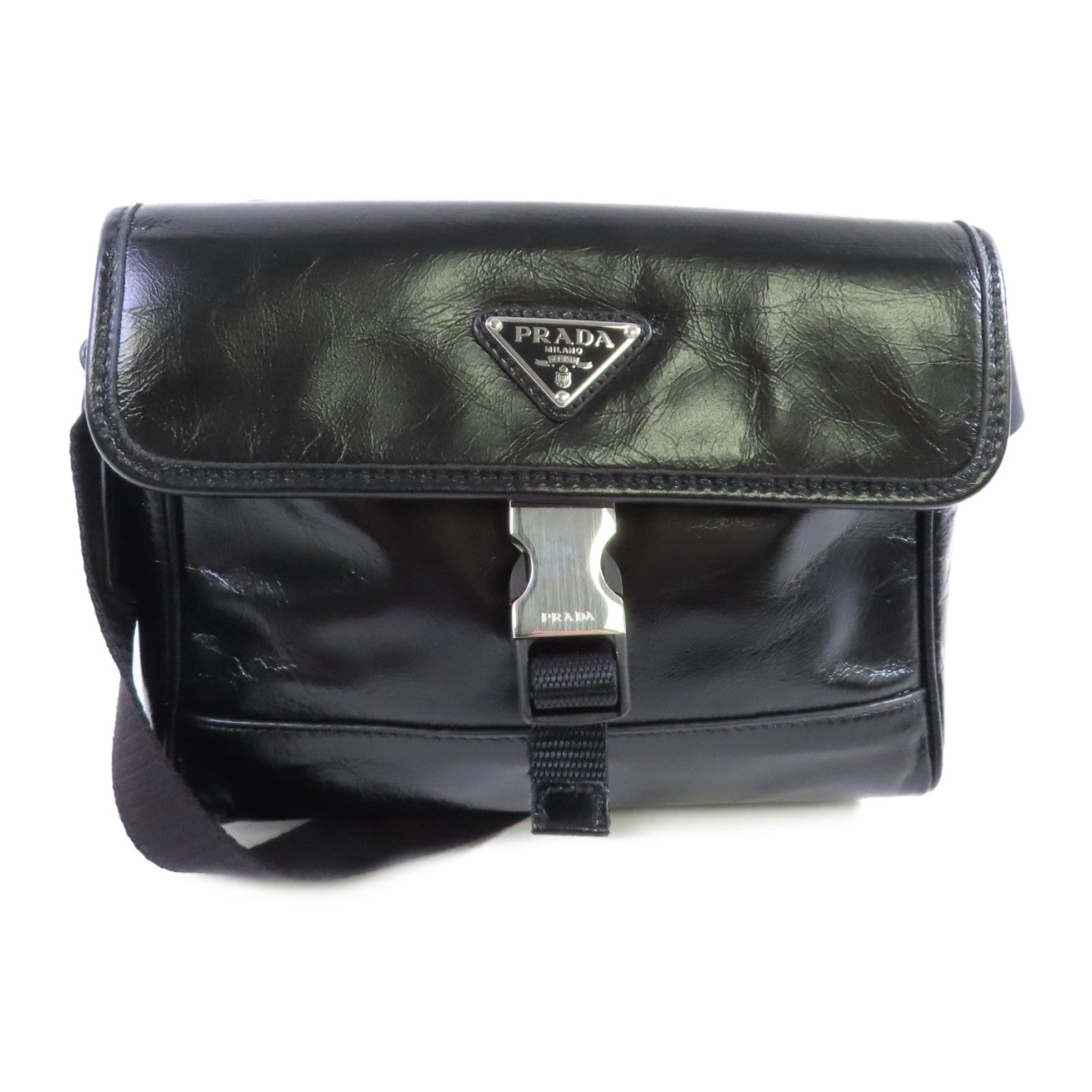 PRADA 牛皮皮革2Way Shoulder Bag銀扣腰包肩背兩用袋黑色 – Brand Off Hong Kong Online Store