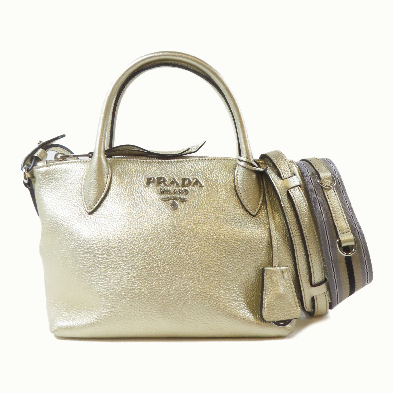 PRADA 牛皮皮革2 Way Shoulder Bag銀扣手挽肩背兩用袋金色 – Brand Off Hong Kong Online Store