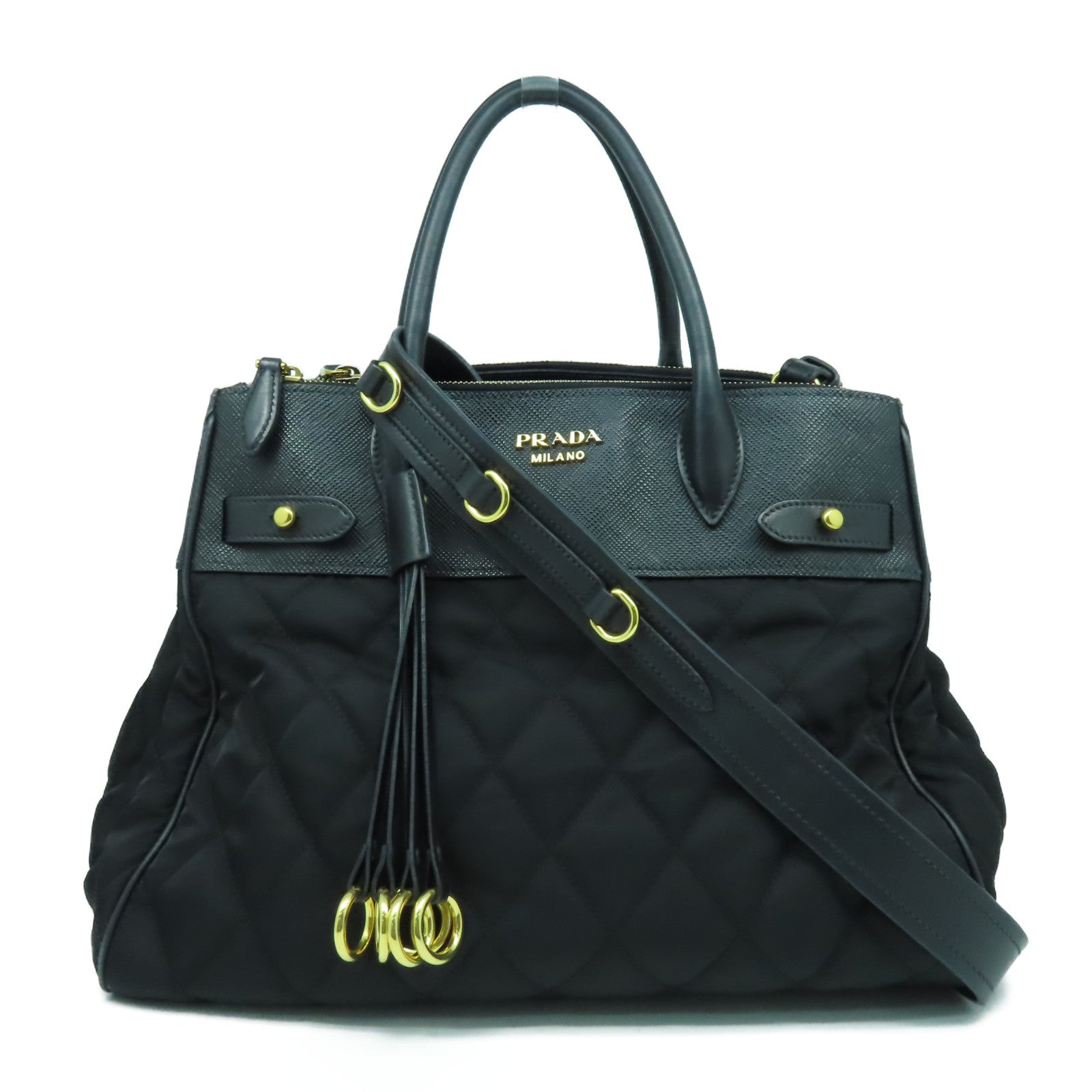 PRADA 【激減優惠】菱格尼龍/牛皮皮革2 Way Shoulder Bag金扣手挽肩背兩用袋黑色 – Brand Off Hong Kong Online Store