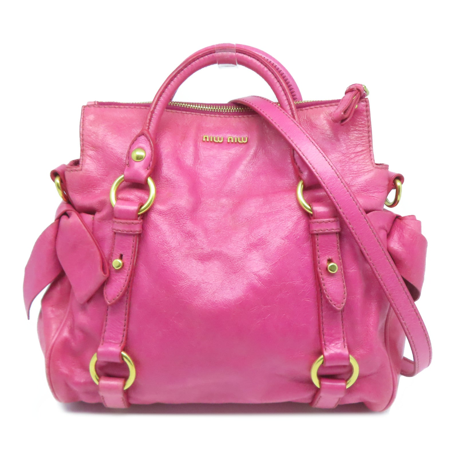 Miu Miu 牛皮皮革2 Way Shoulder Bag金扣手挽肩背兩用袋粉紅色 – Brand Off Hong Kong Online Store