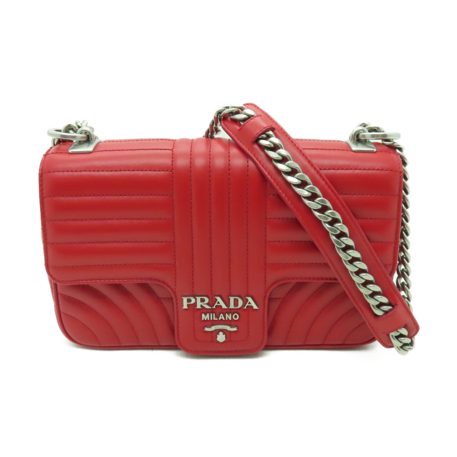 PRADA 牛皮皮革Shoulder Bag銀扣鏈帶肩背袋紅色 – Brand Off Hong Kong Online Store