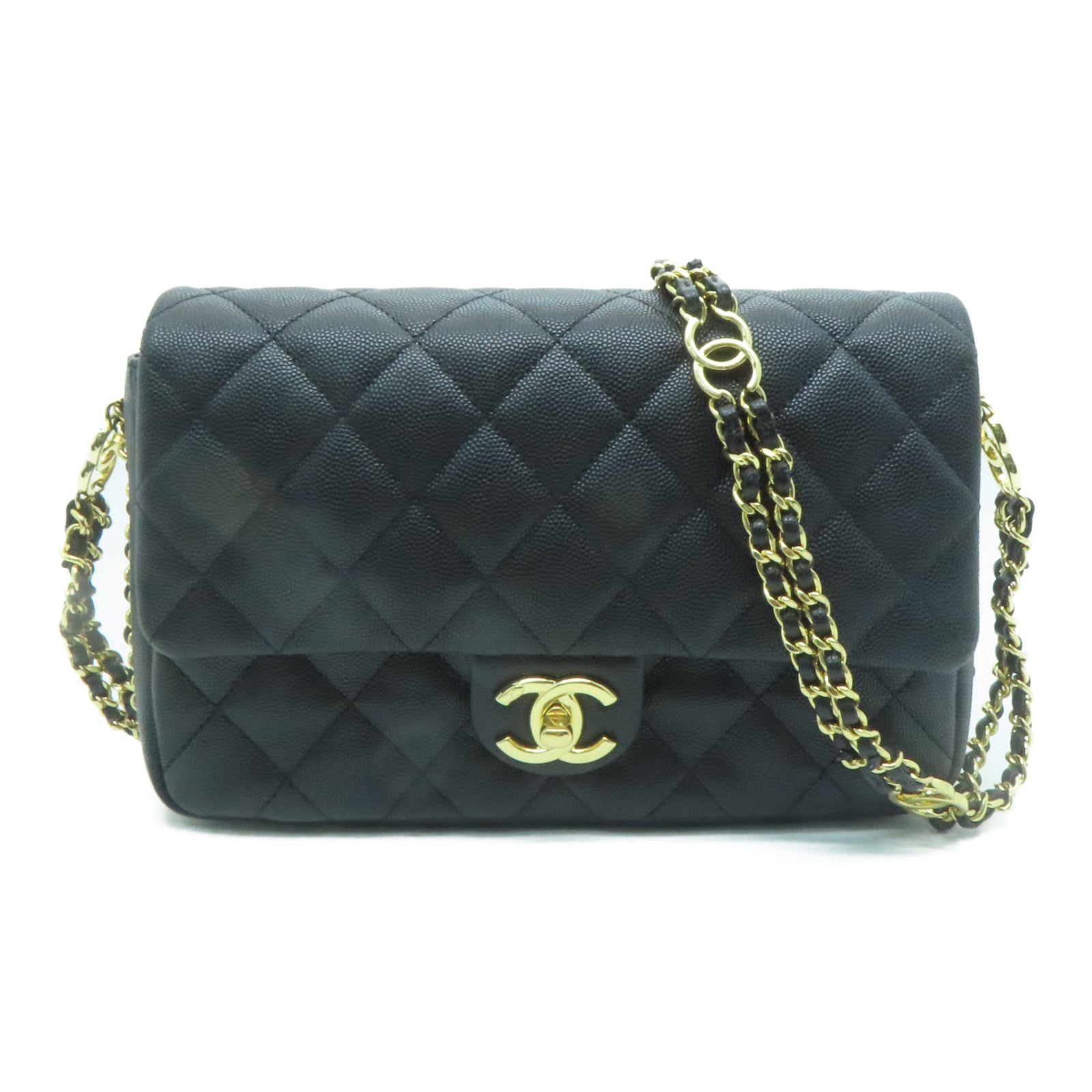 CHANEL 菱格Caviar皮革Chain Shoulder金扣肩背袋黑色 – Brand Off Hong Kong Online Store