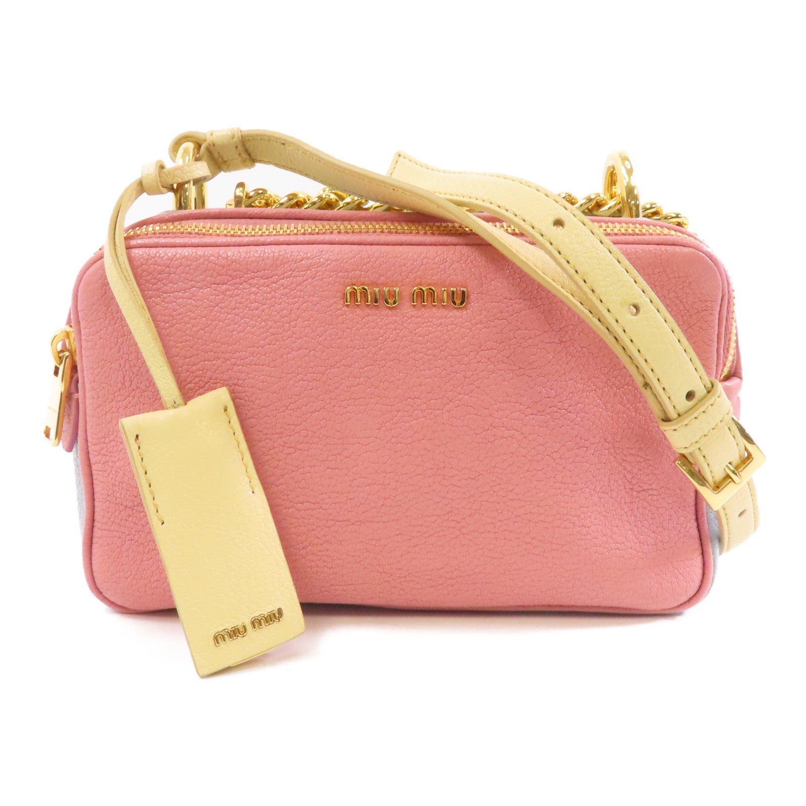 Miu Miu 牛皮皮革Chain Shoulder金扣鏈帶肩背袋粉紅色/淺藍色/淡黄色 – Brand Off Hong Kong ...