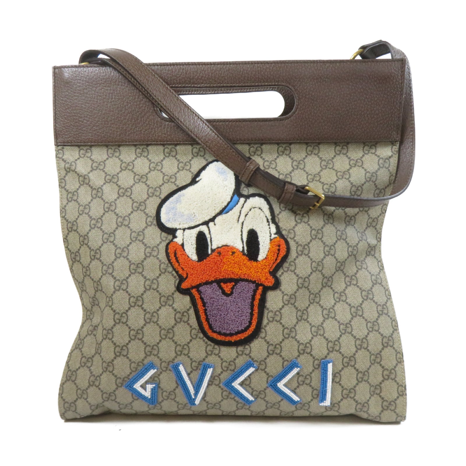 GUCCI 塗層帆布Disney x Gucci Donald Duck 2 Way Shoulder金扣手挽肩背兩用袋啡色 – Brand ...