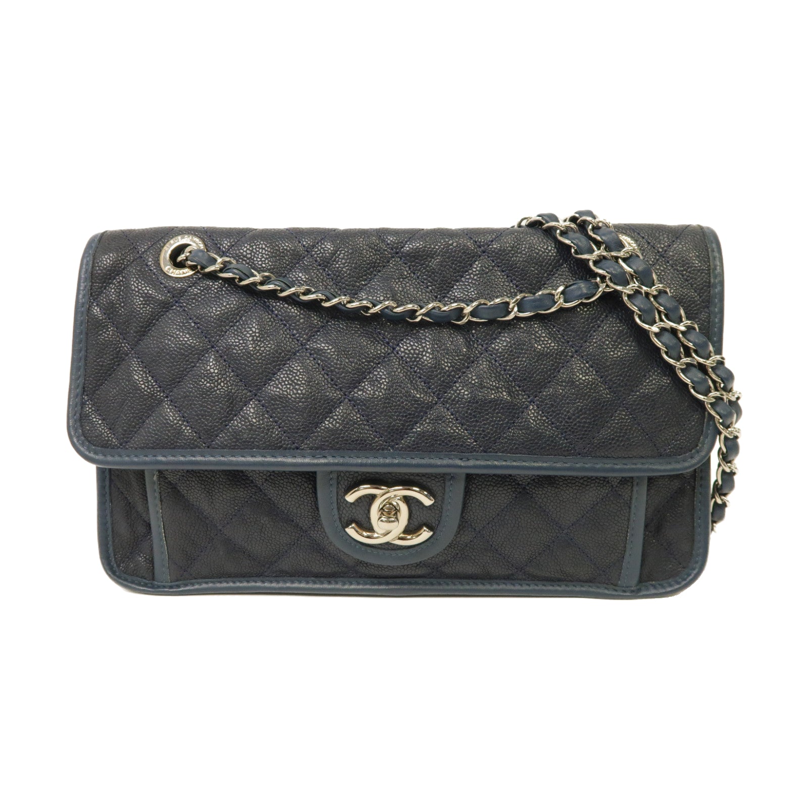 CHANEL 菱格皮革Shoulder Bag銀扣鏈帶肩背袋藍色 – Brand Off Hong Kong Online Store