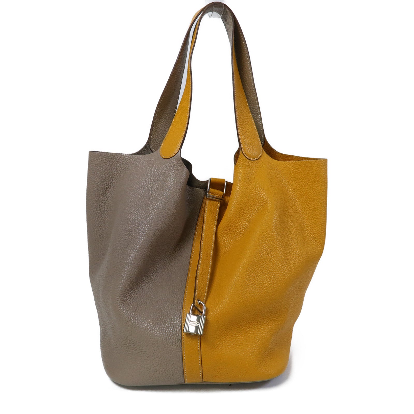 HERMES Clemence皮革Picotin GM銀扣手挽袋泥黃色/深灰色 – Brand Off Hong Kong Online Store