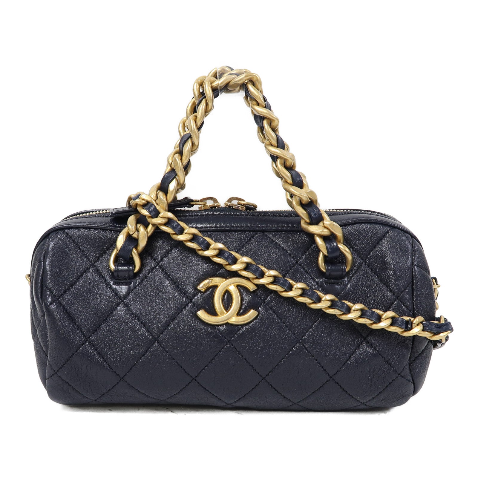 CHANEL 菱格羊皮皮革Chain Shoulder金扣鏈帶肩背袋深藍色– Brand CHANEL 菱格羊皮皮革Chain Shoulder金扣鏈帶肩背袋深藍色– Brand