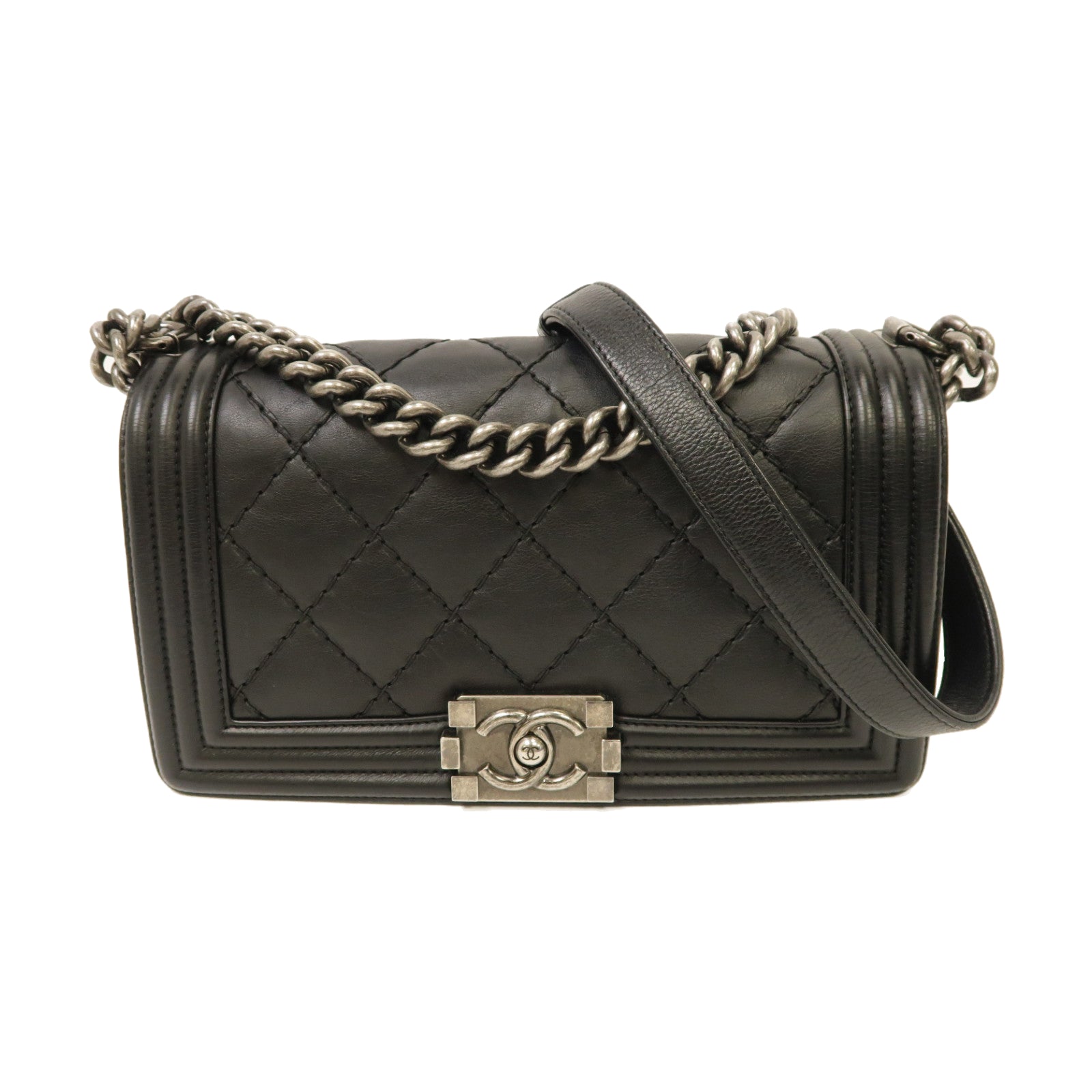 CHANEL 【激減優惠】菱格牛皮皮革Boy 25銀扣鏈帶肩背袋黑色 – Brand Off Hong Kong Online Store