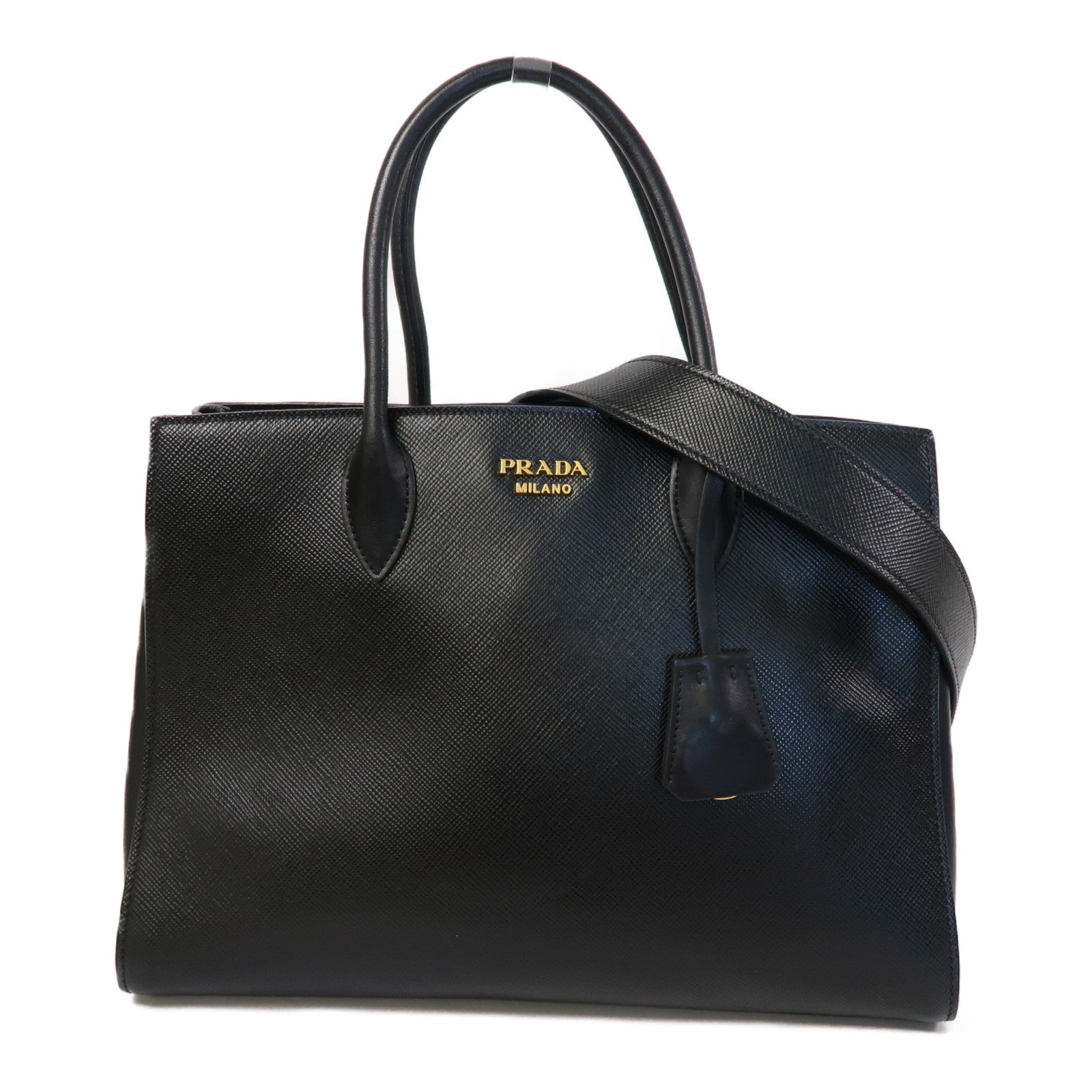 PRADA 牛皮皮革Shoulder Bag金扣手挽肩背兩用袋黑色 – Brand Off Hong Kong Online Store