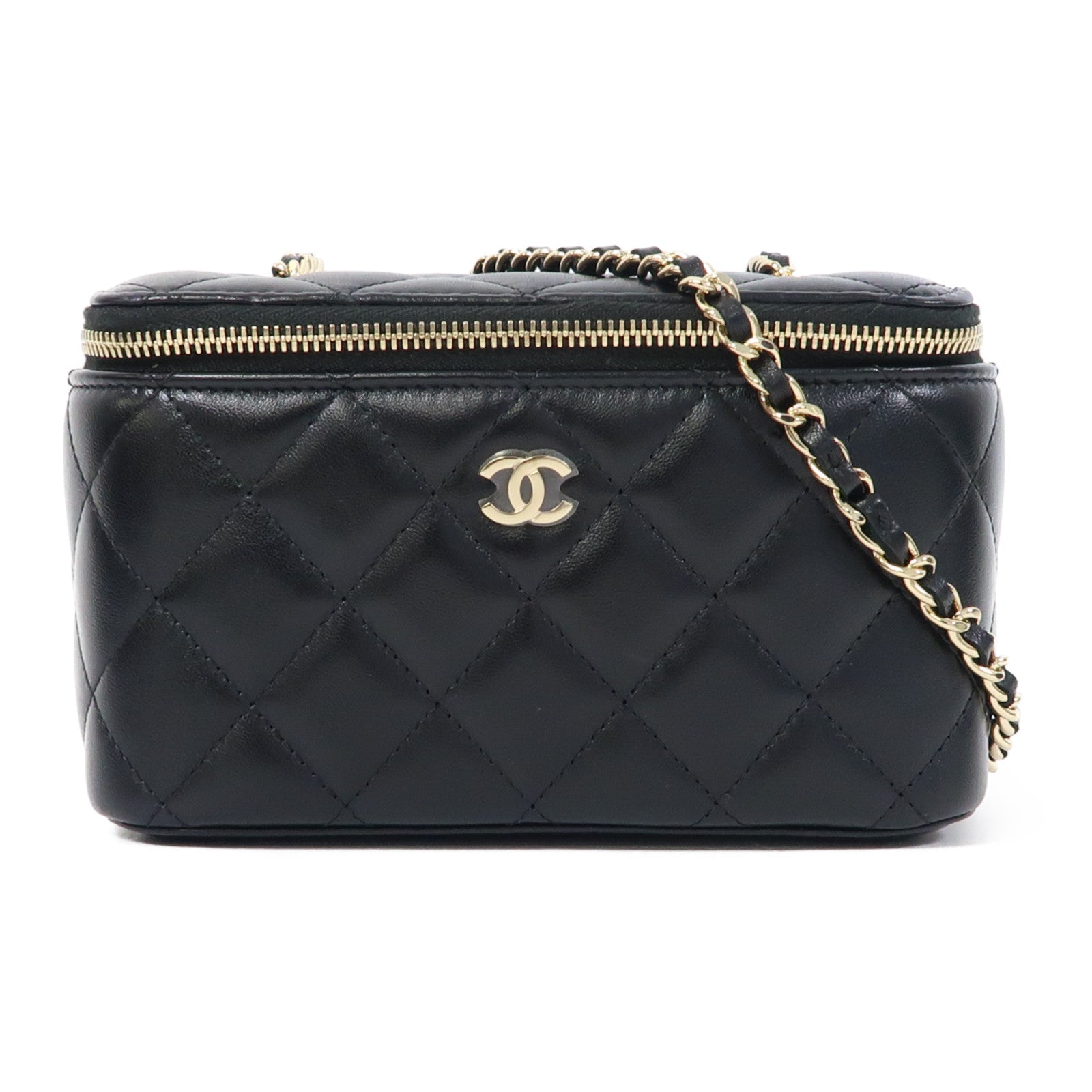 CHANEL 【激減優惠】菱格羊皮皮革Vanity Case金扣鏈帶肩背袋黑色 – Brand Off Hong Kong Online Store