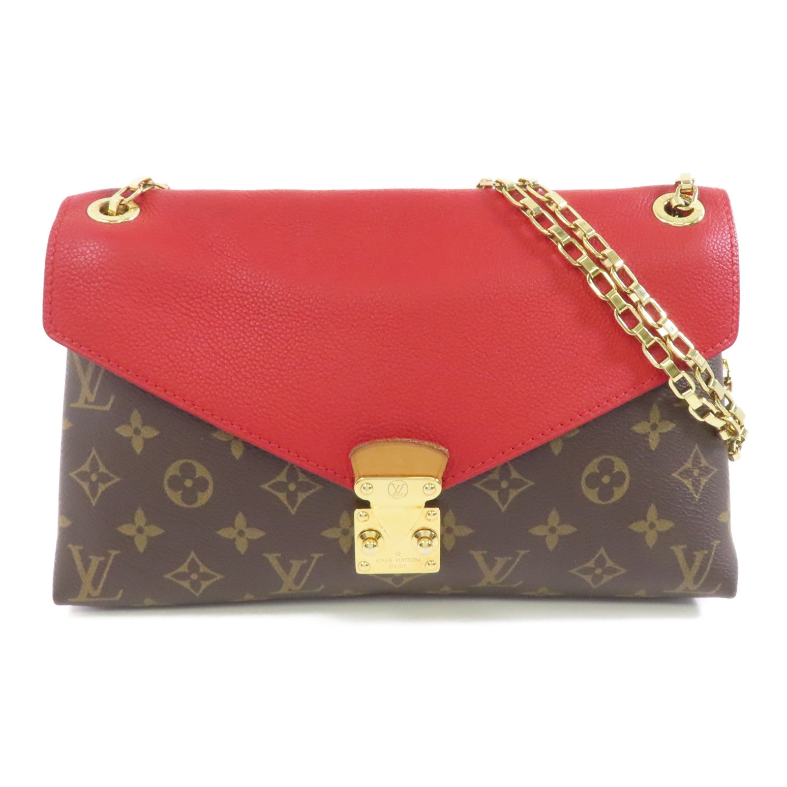 LOUIS VUITTON Monogram Pallas Chain Bag金扣鏈帶肩背袋啡色/紅色 – Brand Off Hong ...