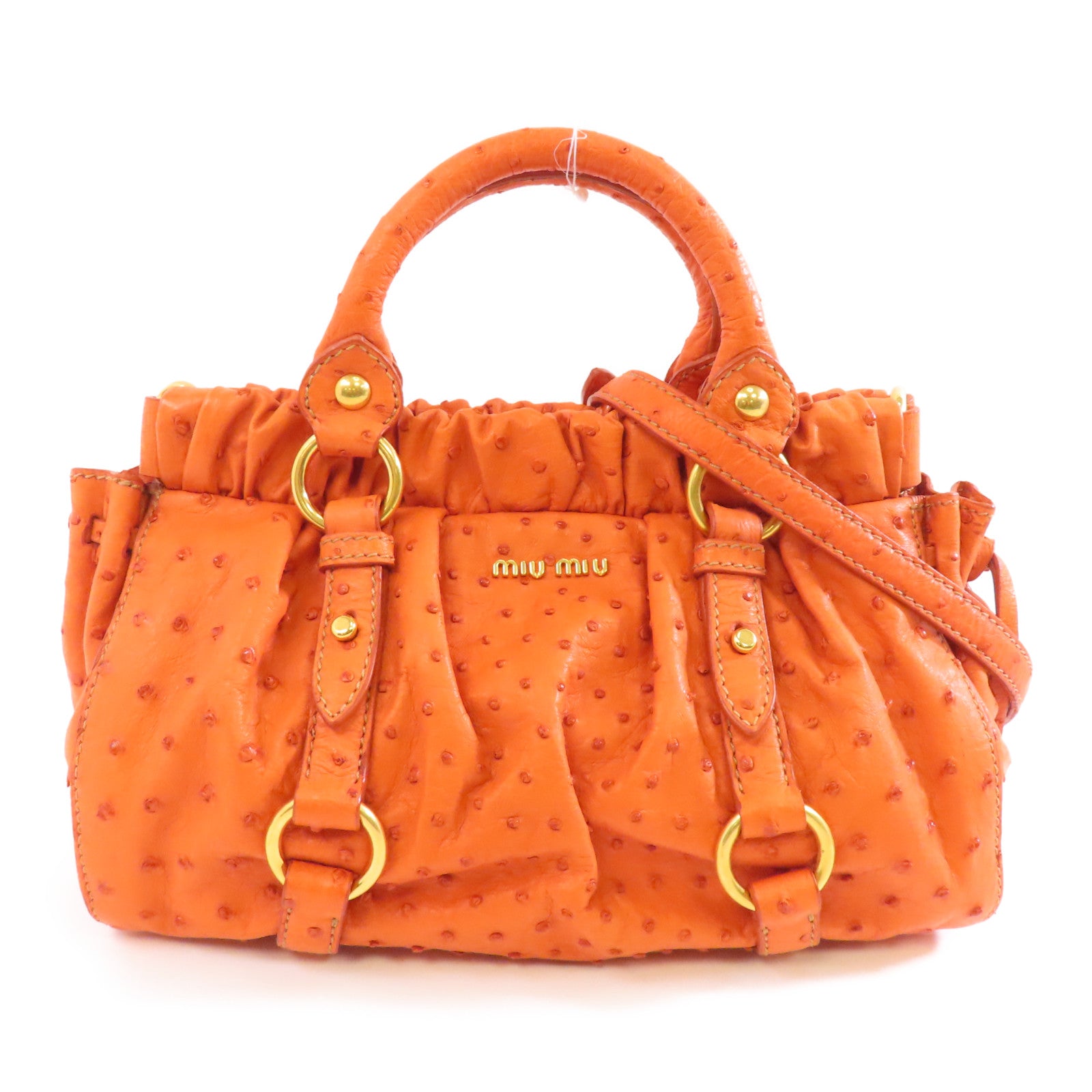 Miu Miu 鴕鳥皮革2 Way Shoulder金扣手挽肩背兩用袋橙色 – Brand Off Hong Kong Online Store