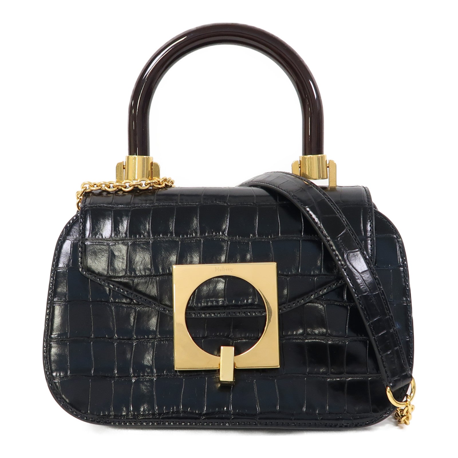MULBERRY 牛皮皮革2 Way Shoulder金扣手挽肩背兩用袋黑色 – Brand Off Hong Kong Online Store