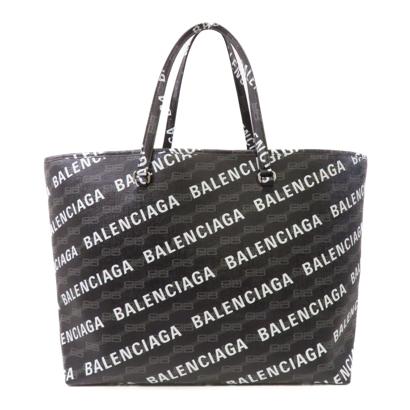 BALENCIAGA 塗層帆布Balenciaga Signature銀扣手挽袋黑色/白色 – Brand Off Hong Kong ...