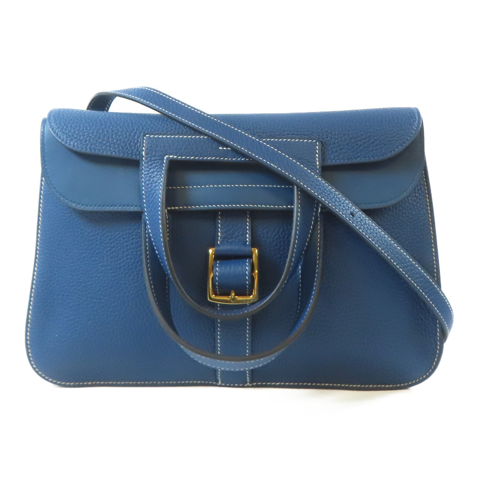HERMES Clemence皮革Halzan 31金扣手挽肩背兩用袋Bleu Brighton/藍色 – Brand Off Hong ...