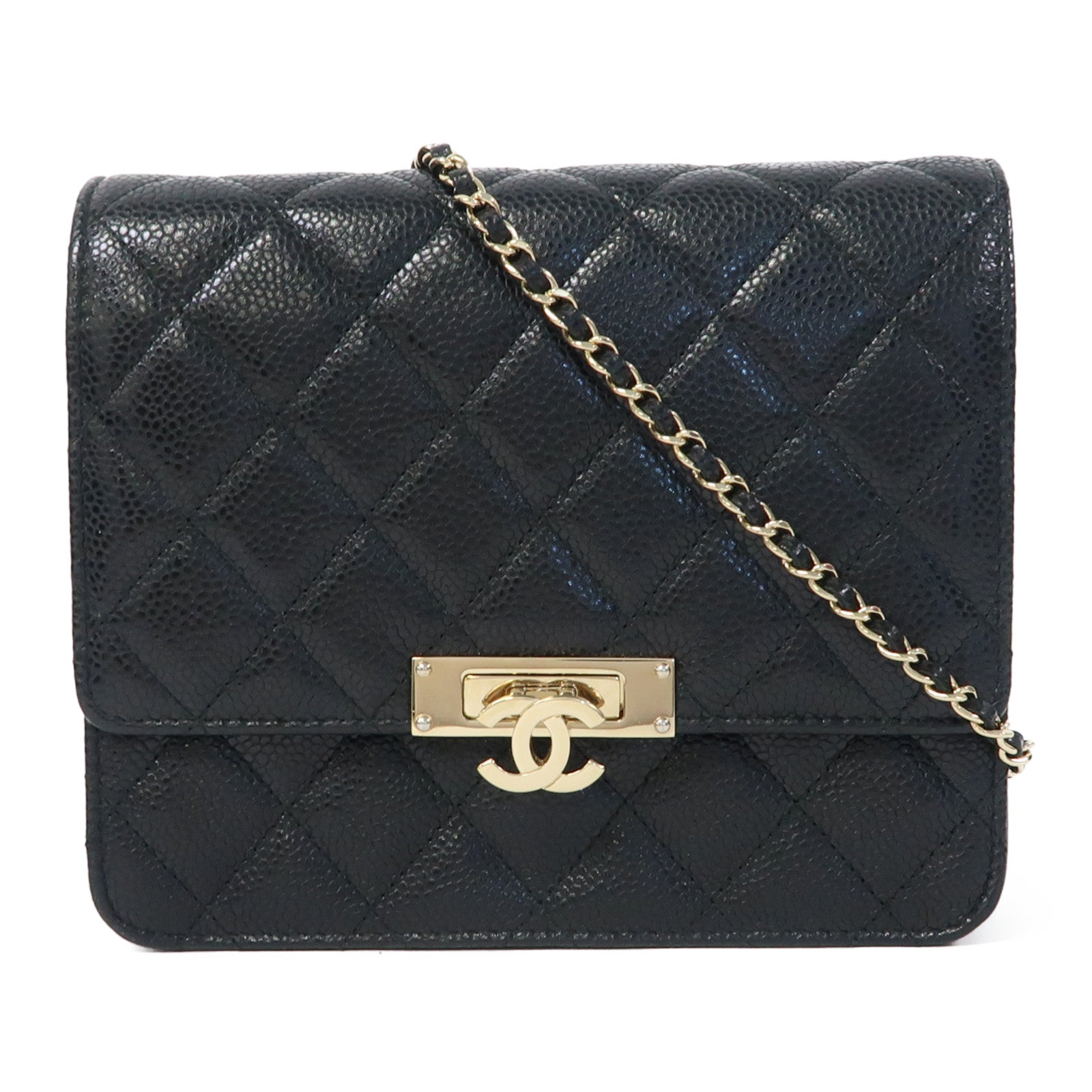 CHANEL 菱格羊皮皮革Chain Shoulder金扣鏈帶肩背袋黑色 – Brand Off Hong Kong Online Store