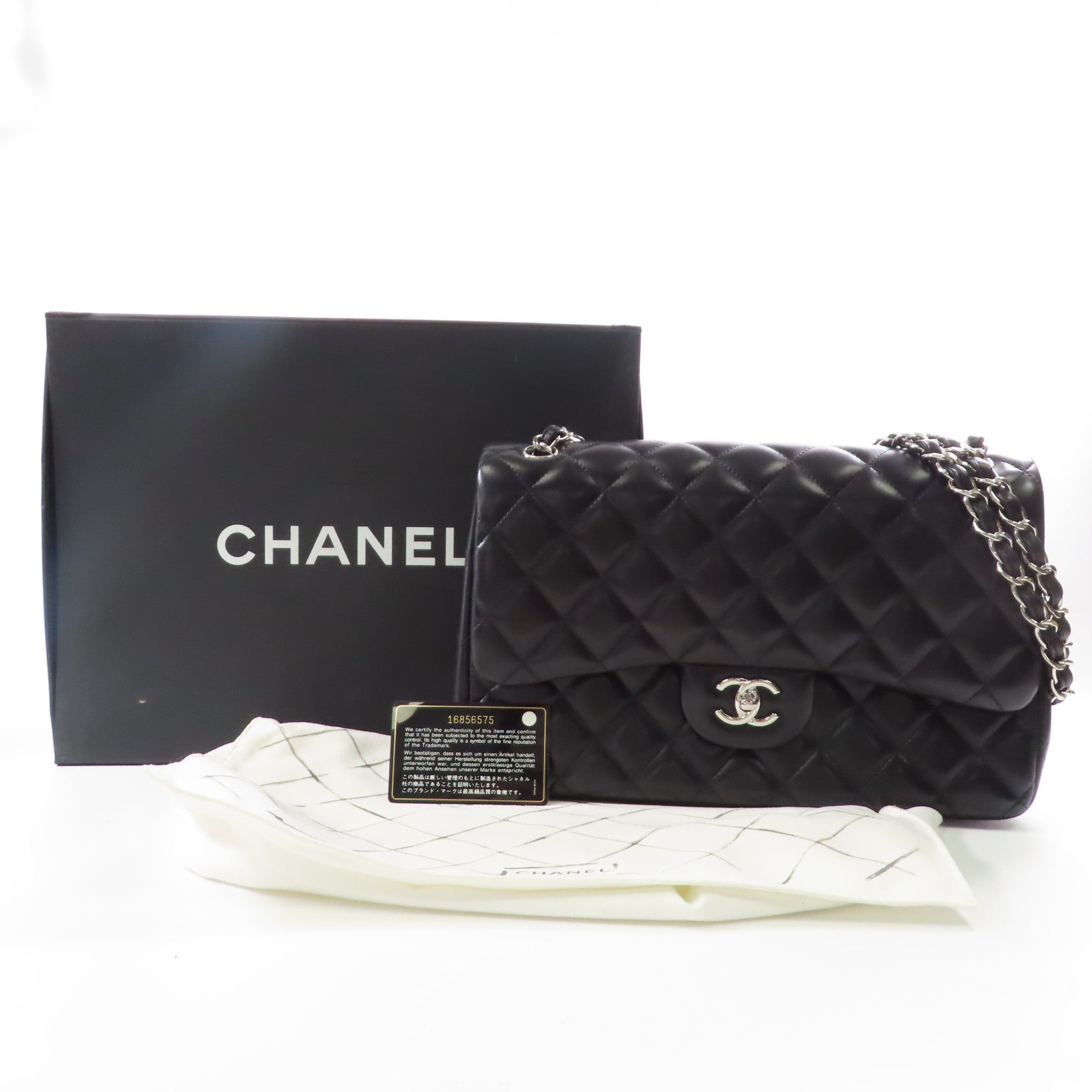 CHANEL 羊皮皮革Large Classic銀扣鏈帶肩背袋黑色– Brand Off CHANEL 羊皮皮革Large Classic銀扣鏈帶肩背袋黑色– Brand Off