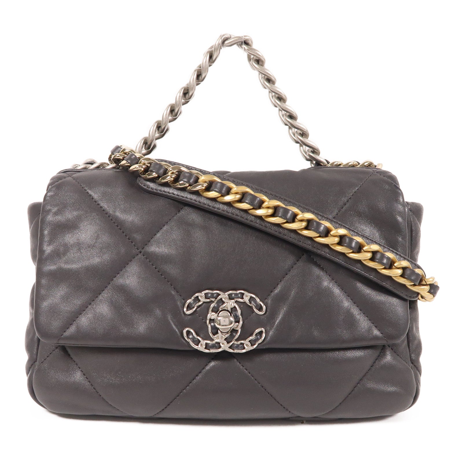 CHANEL 羊皮皮革C19 Small手挽鏈帶肩背兩用袋灰色 – Brand Off Hong Kong Online Store