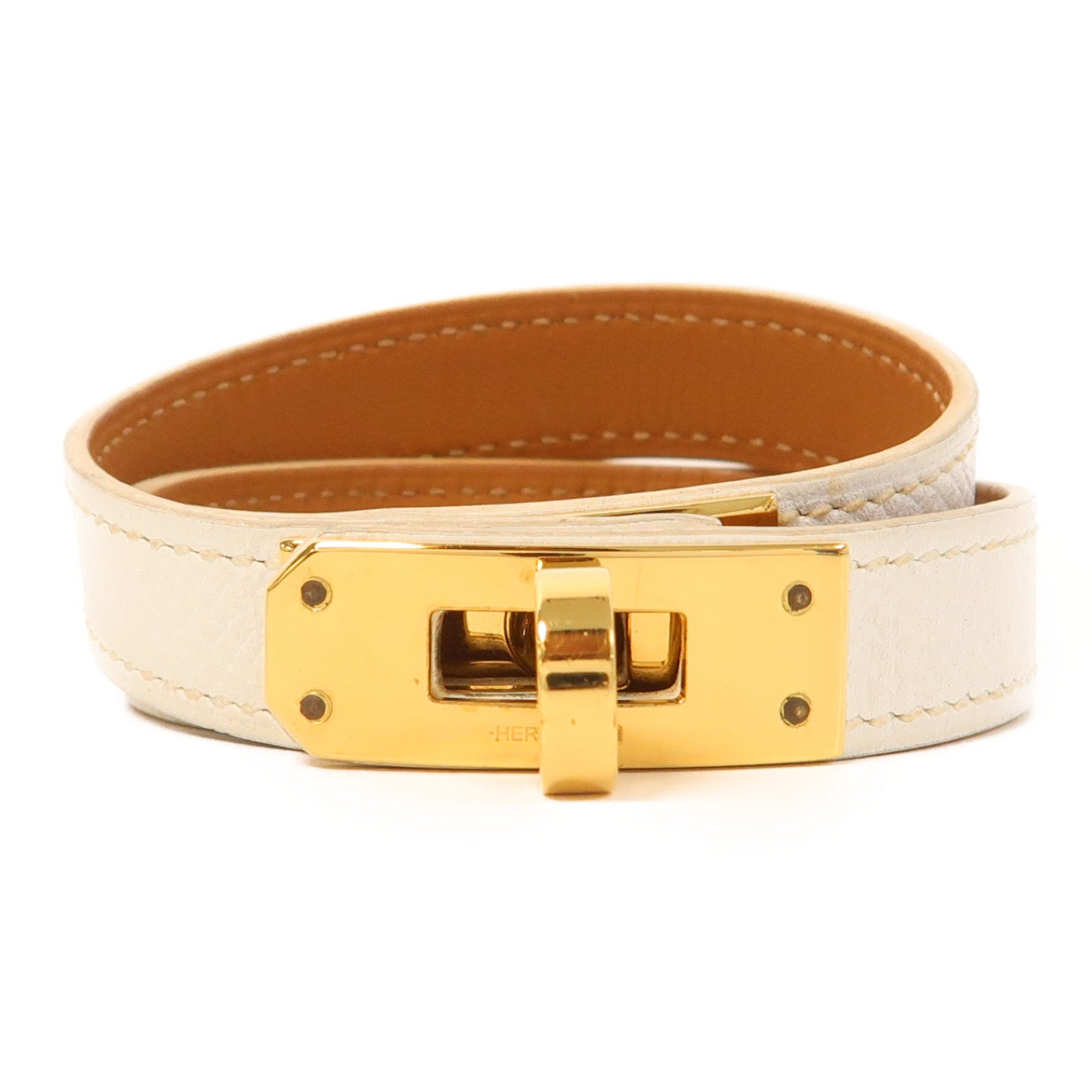 HERMES Epsom皮革Kelly Double Tour Bracelet金扣手鐲白色 – Brand Off Hong Kong ...