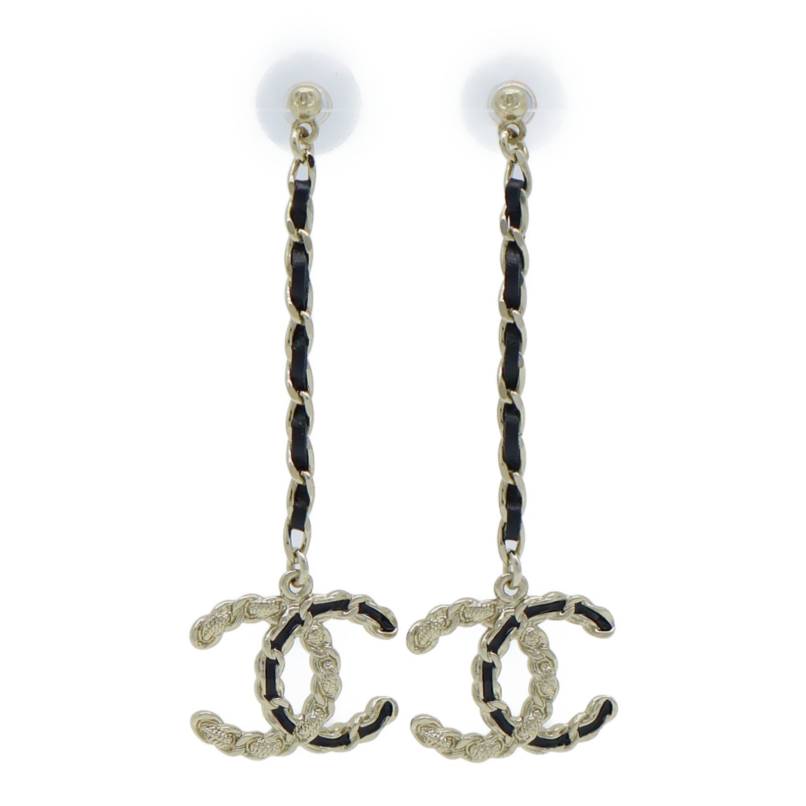 CHANEL 金屬/皮革Earrings耳環金色/黑色 – Brand Off Hong Kong Online Store