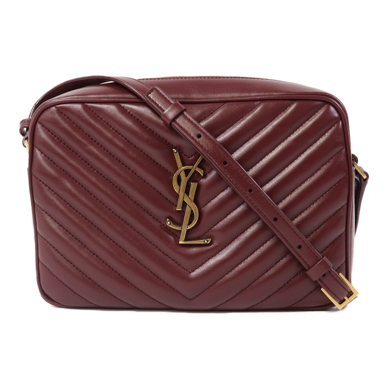 SAINT LAURENT 斜紋牛皮皮革Shoulder Bag金扣肩背袋酒紅色 – Brand Off Hong Kong Online Store