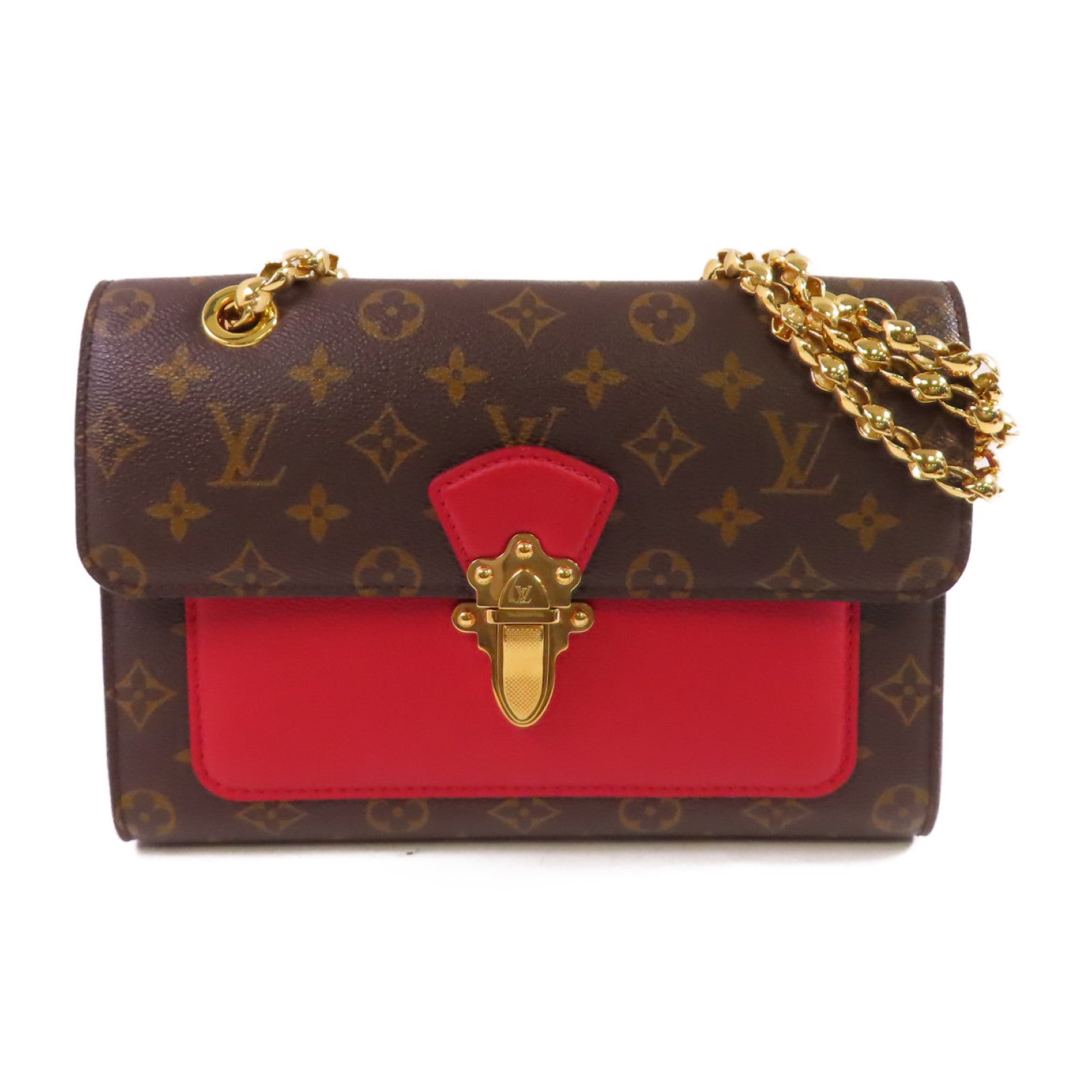 LOUIS VUITTON Monogram Victoire Shoulder Bag金扣鏈帶肩背袋紅色/啡色 – Brand Off ...