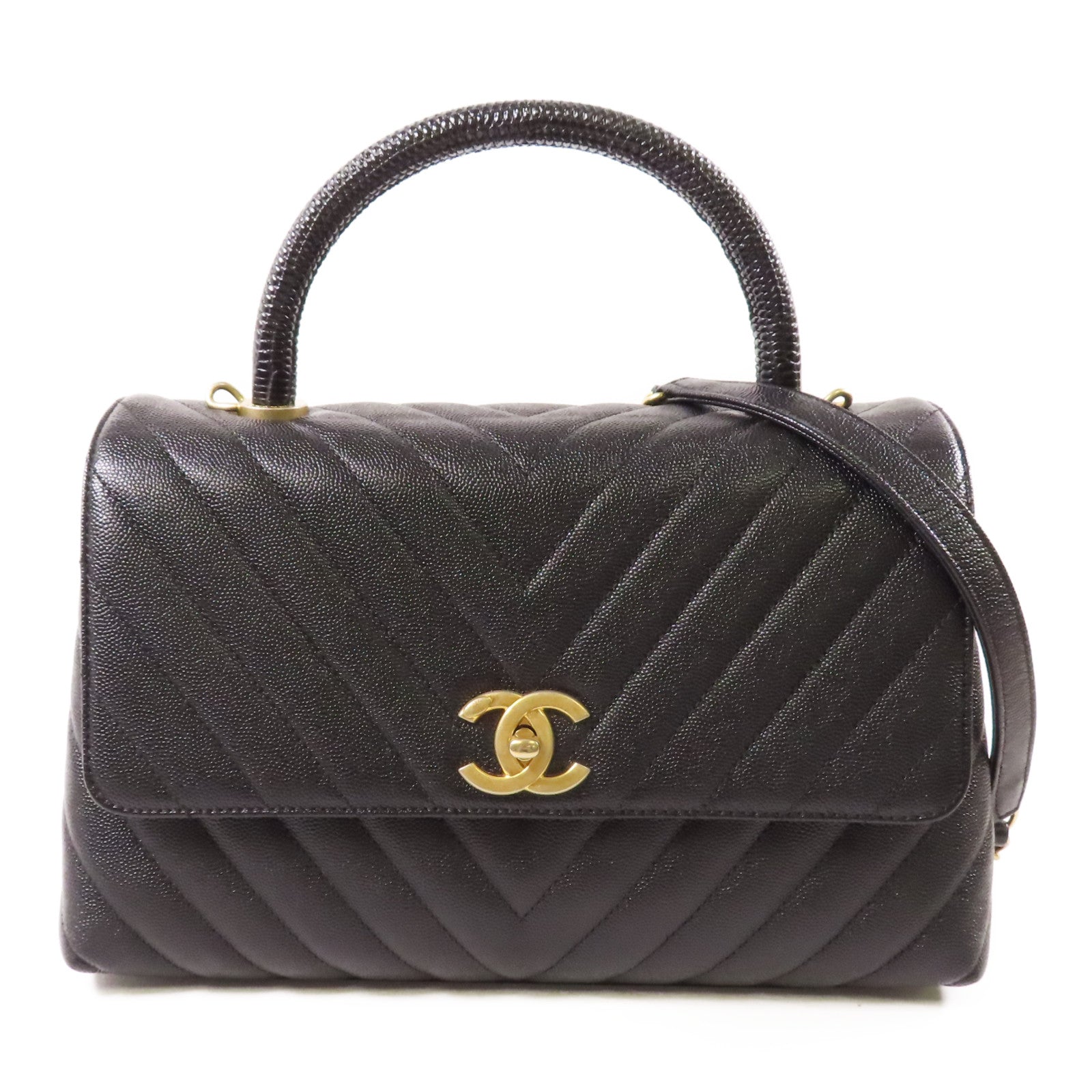 CHANEL 牛皮皮革/蜥蜴皮革Coco Handle Medium金扣手挽肩背兩用袋 – Brand Off Hong Kong ...