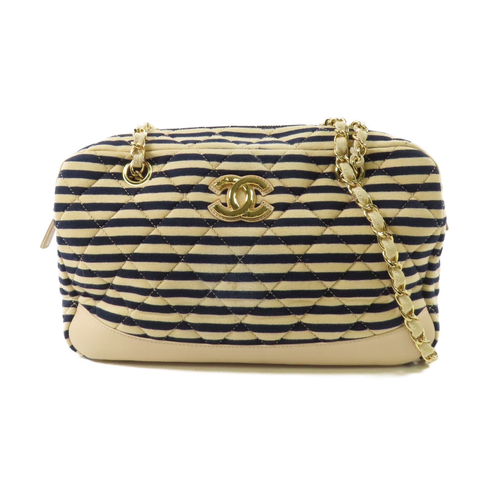 CHANEL 棉質Marine Border Chain Shoulder金扣鏈帶肩背袋 – Brand Off Hong Kong ...