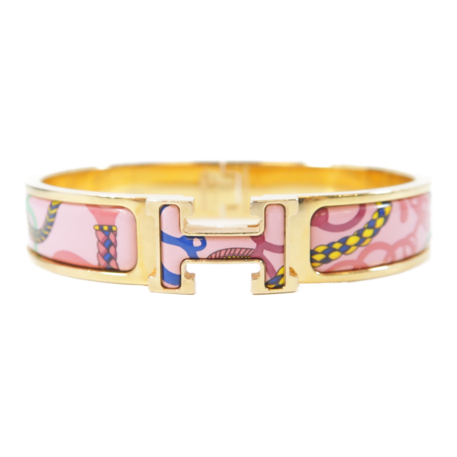 HERMES 琺瑯/金屬Clic H Panoplie Equestre Bracelet金扣手鐲粉紅色/多色 – Brand Off ...