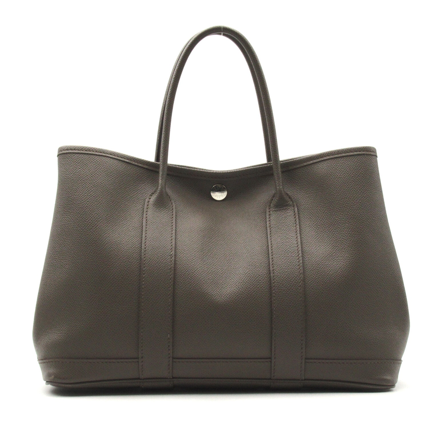 HERMES Epsom Leather Garden Party 30 TPM Silver Button Handle Bag Gray ...