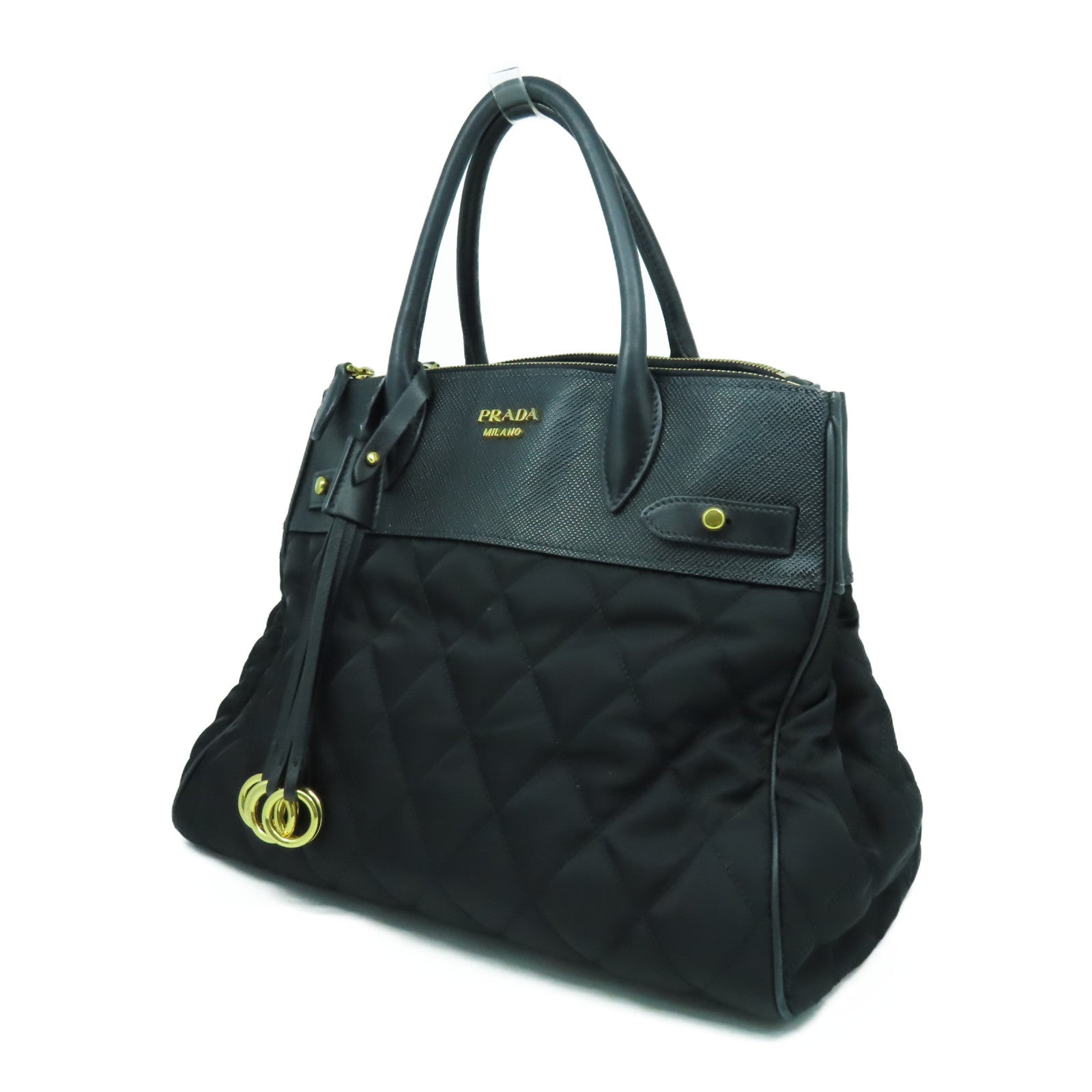 PRADA 【激減優惠】菱格尼龍/牛皮皮革2 Way Shoulder Bag金扣手挽肩背兩用袋黑色 – Brand Off Hong Kong Online Store