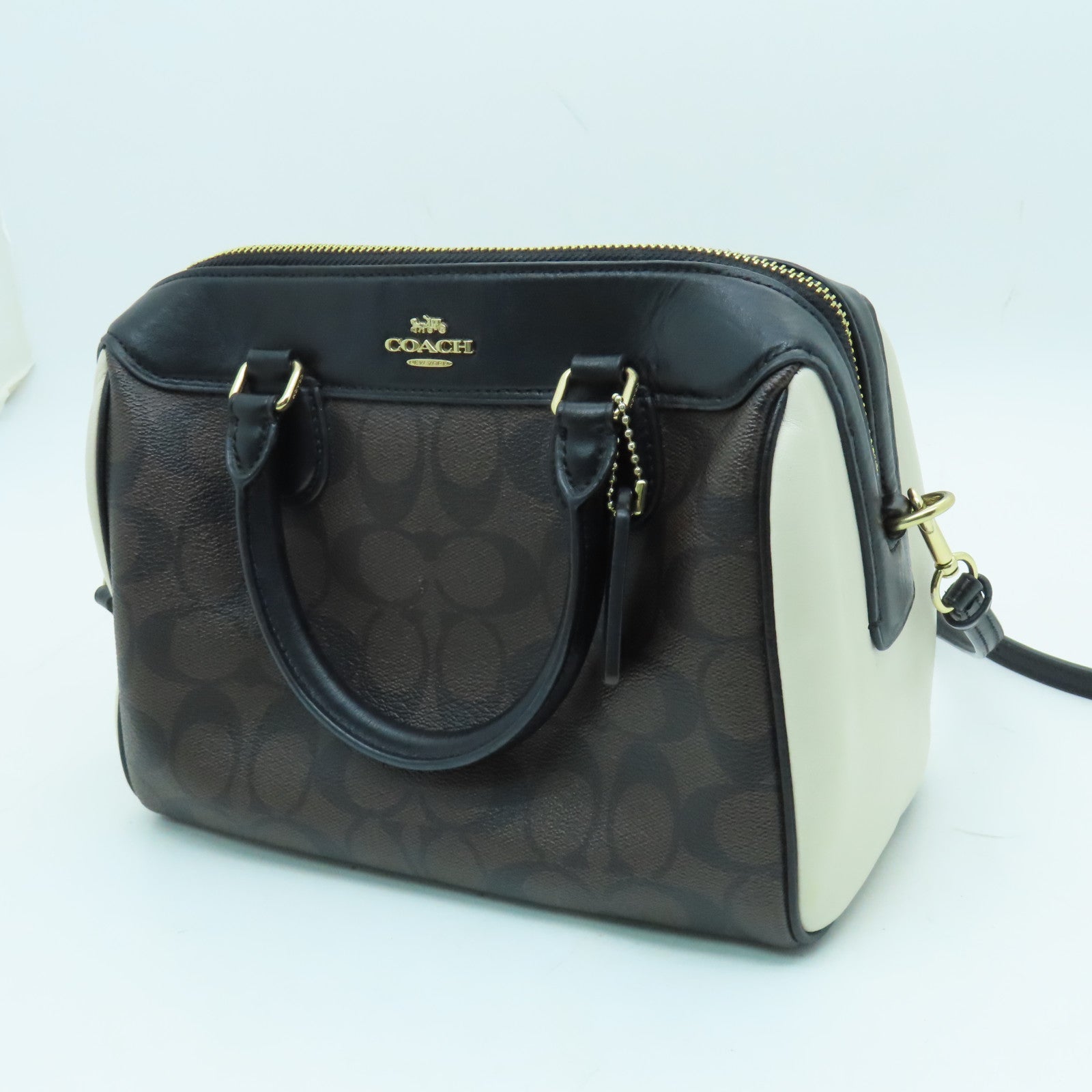 COACH PVC 2 Way Shoulder金扣手挽肩背兩用袋啡色/白色 – Brand Off Hong Kong Online Store