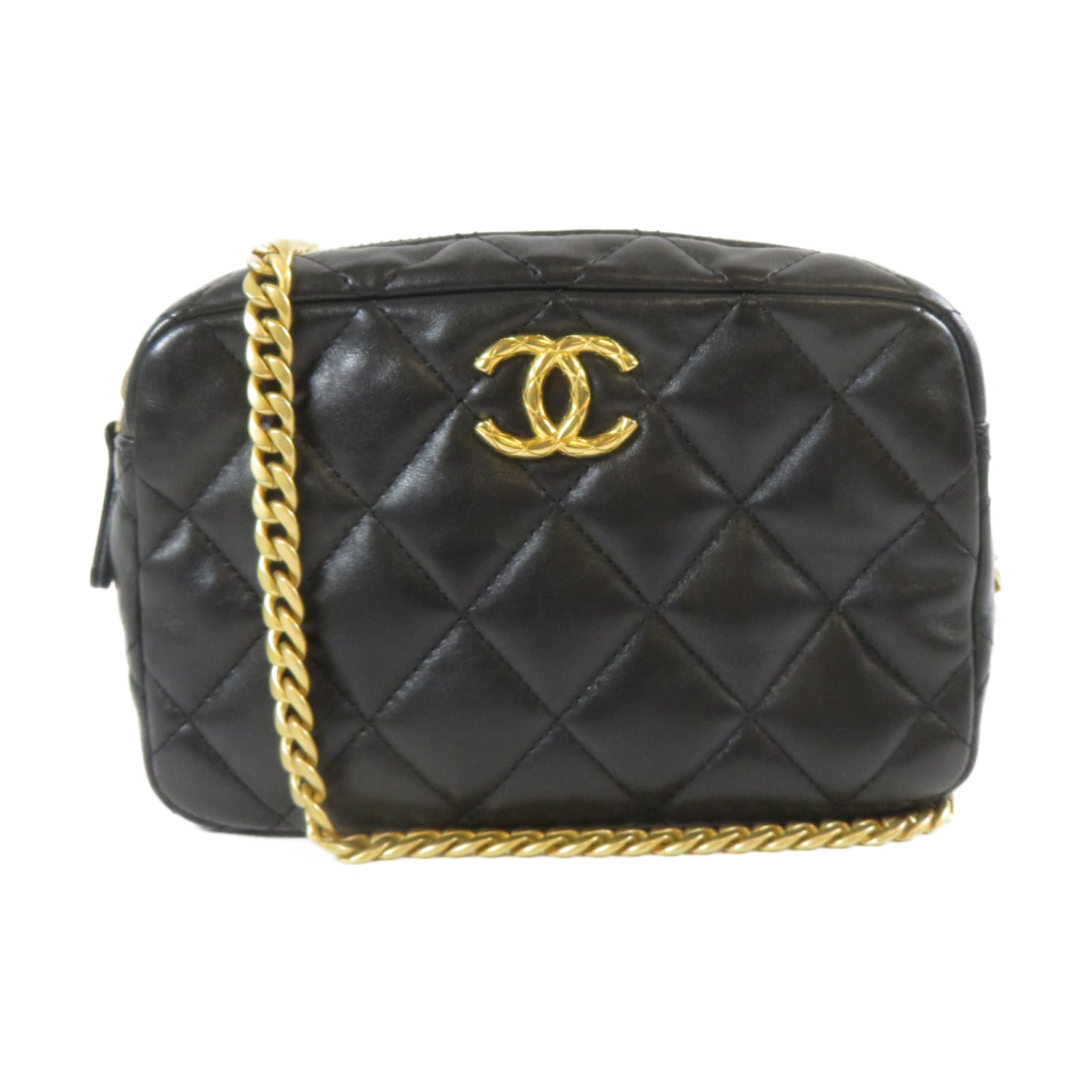 CHANEL 菱格牛皮皮革Chain Shoulder金扣鏈帶肩背袋黑色 – Brand Off Hong Kong Online Store