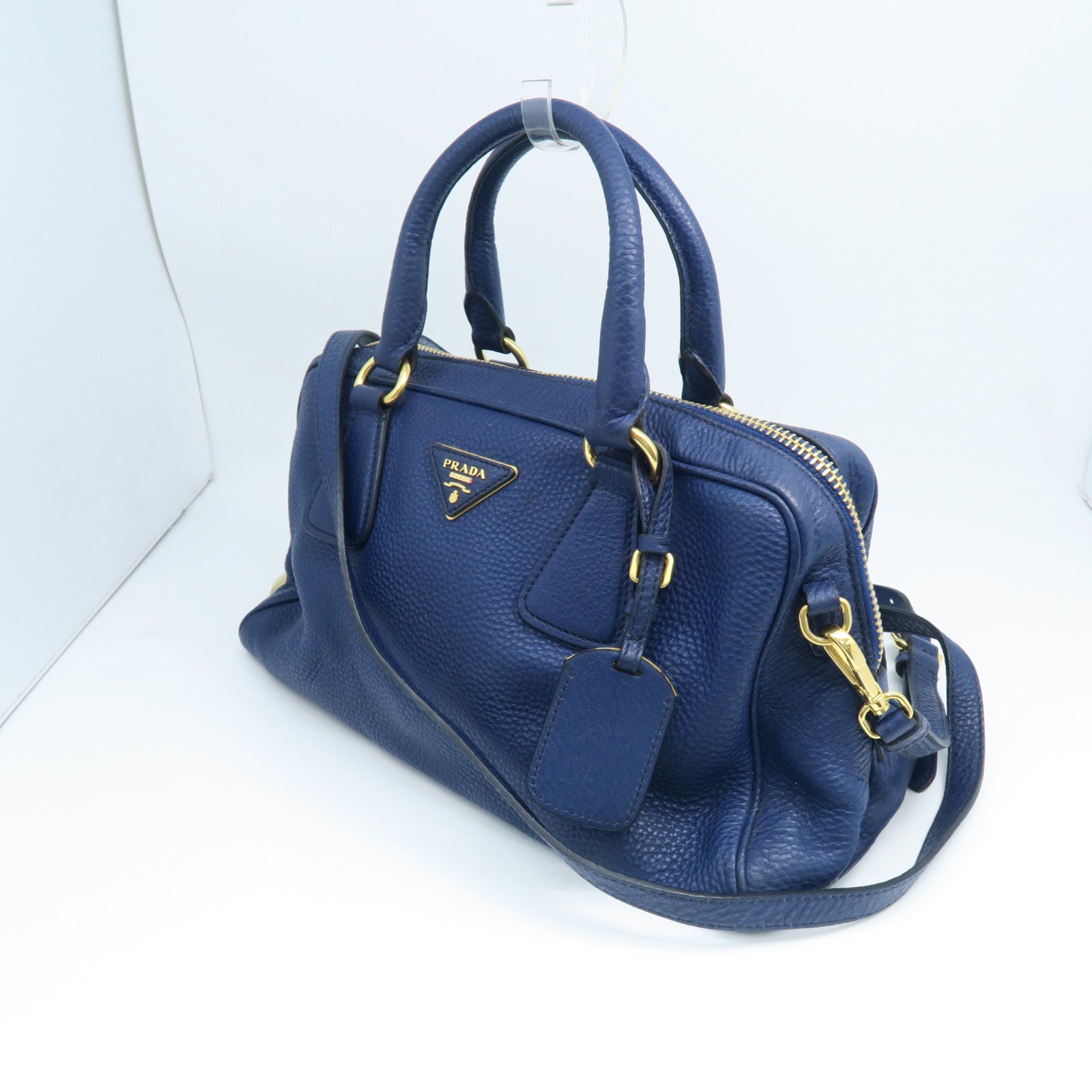 PRADA 牛皮皮革2 Way Shoulder金扣手挽肩背兩用袋藍色 – Brand Off Hong Kong Online Store