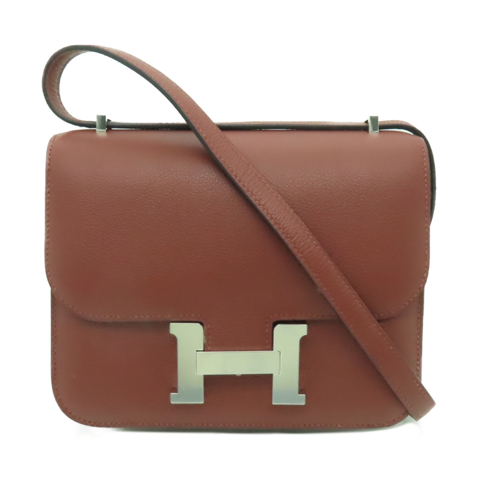 HERMES 【激減優惠】Clemence皮革Constance Mini銀扣肩背袋Rough Sellier酒紅色 – Brand Off ...