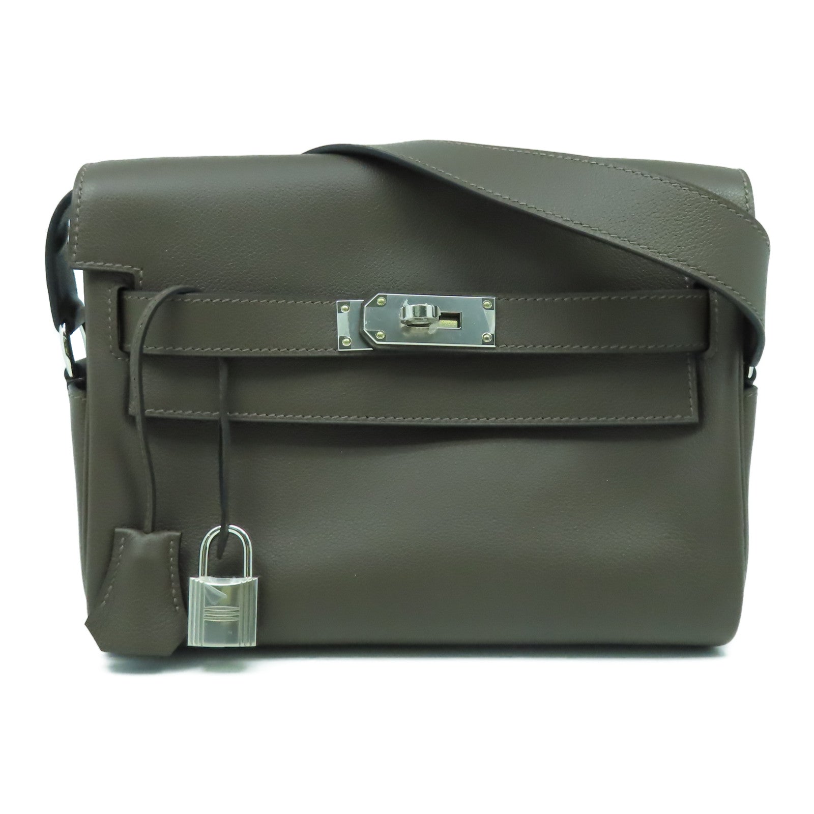 HERMES Evercolor皮革Kelly Messenger PM銀扣肩背袋Ecorce樹皮色 – Brand Off Hong ...