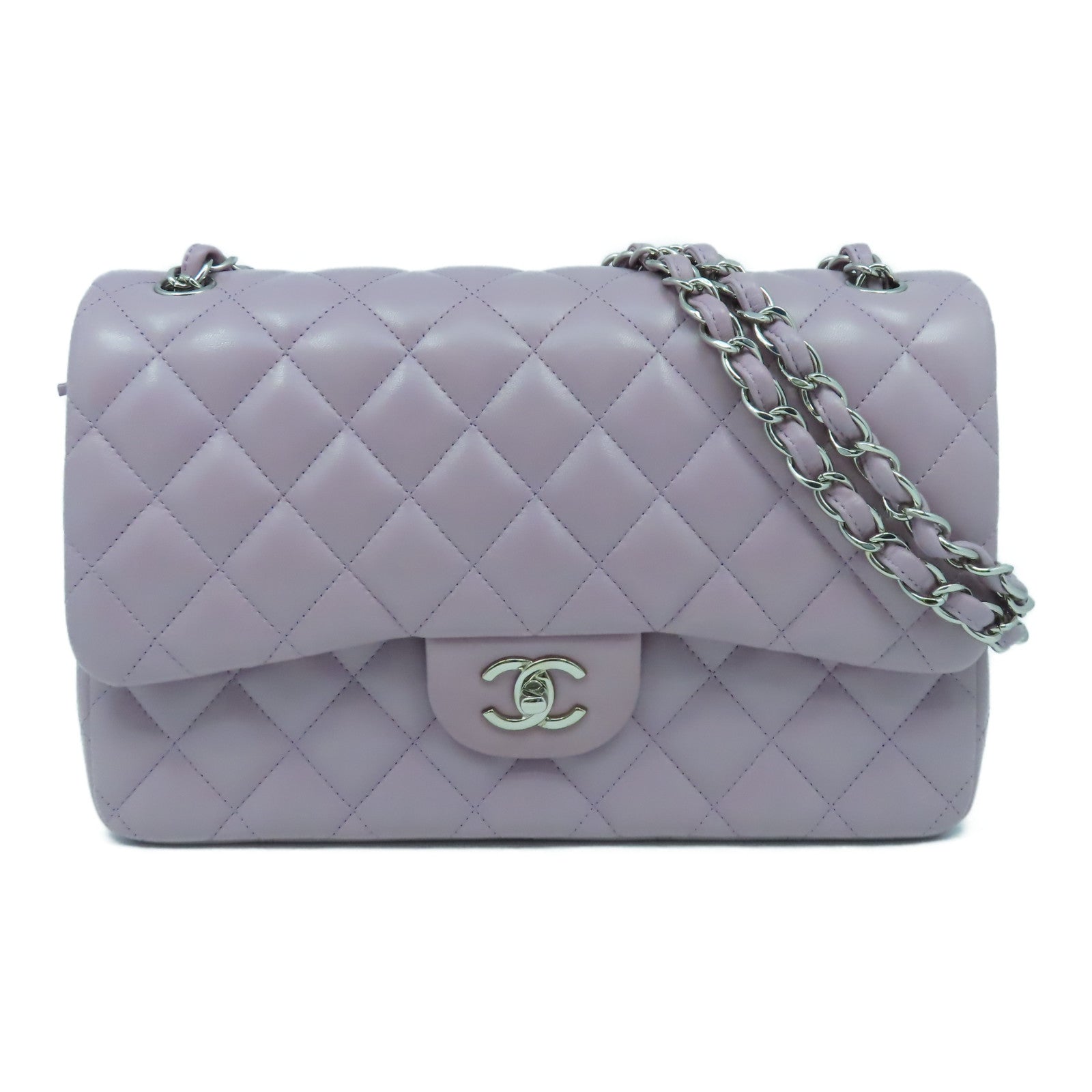 CHANEL 菱格羊皮皮革Classic Jumbo銀扣鏈帶肩背袋紫色 – Brand Off Hong Kong Online Store