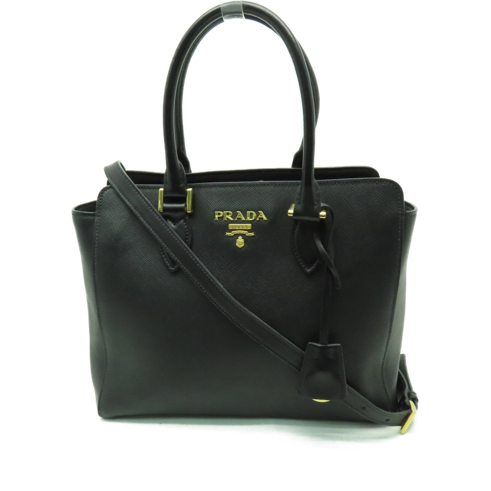 PRADA 牛皮皮革2 Way Shoulder金扣手挽肩背兩用袋黑色 – Brand Off Hong Kong Online Store