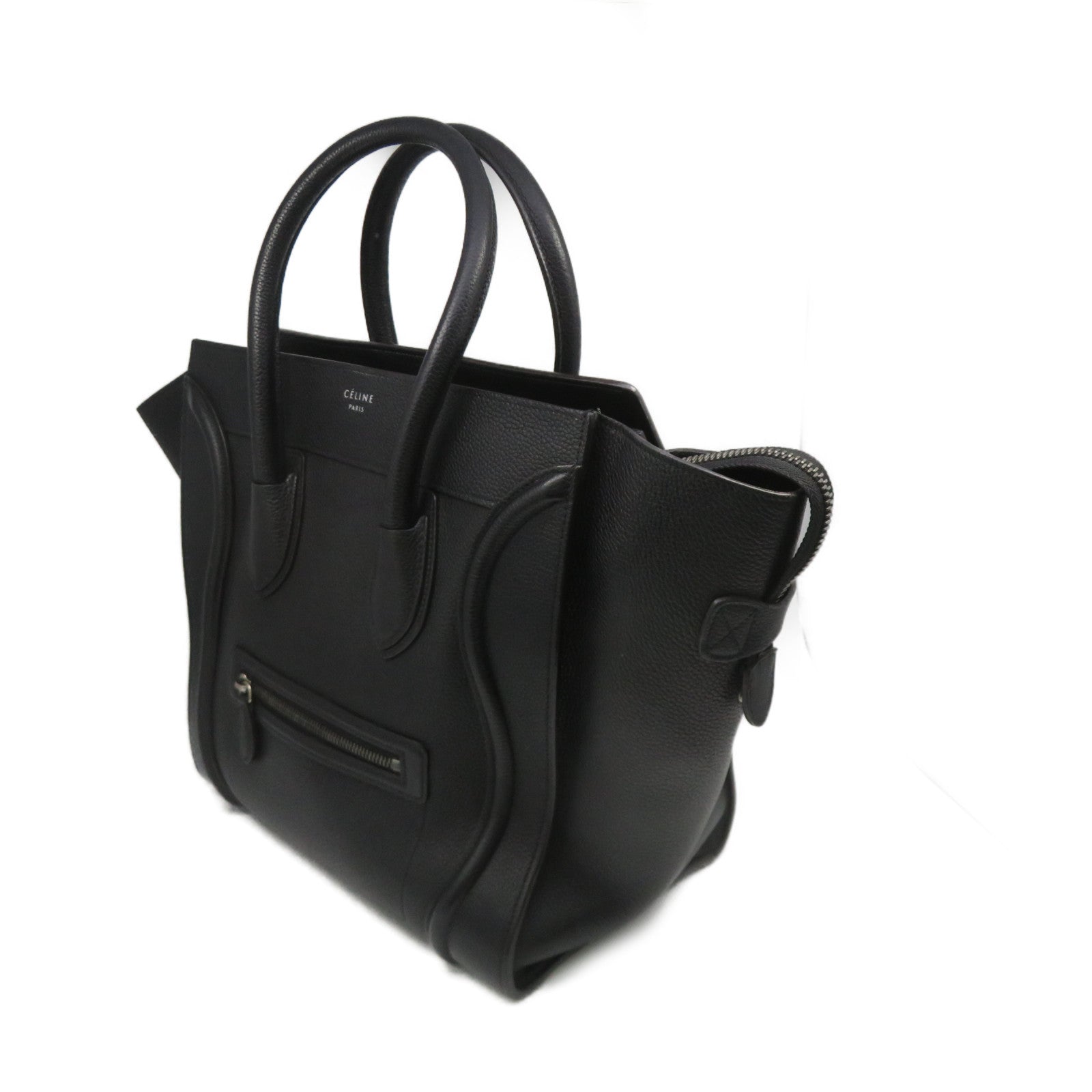 CELINE Cowhide Leather Mini Luggage Handle Bag Black – Brand Off Hong ...