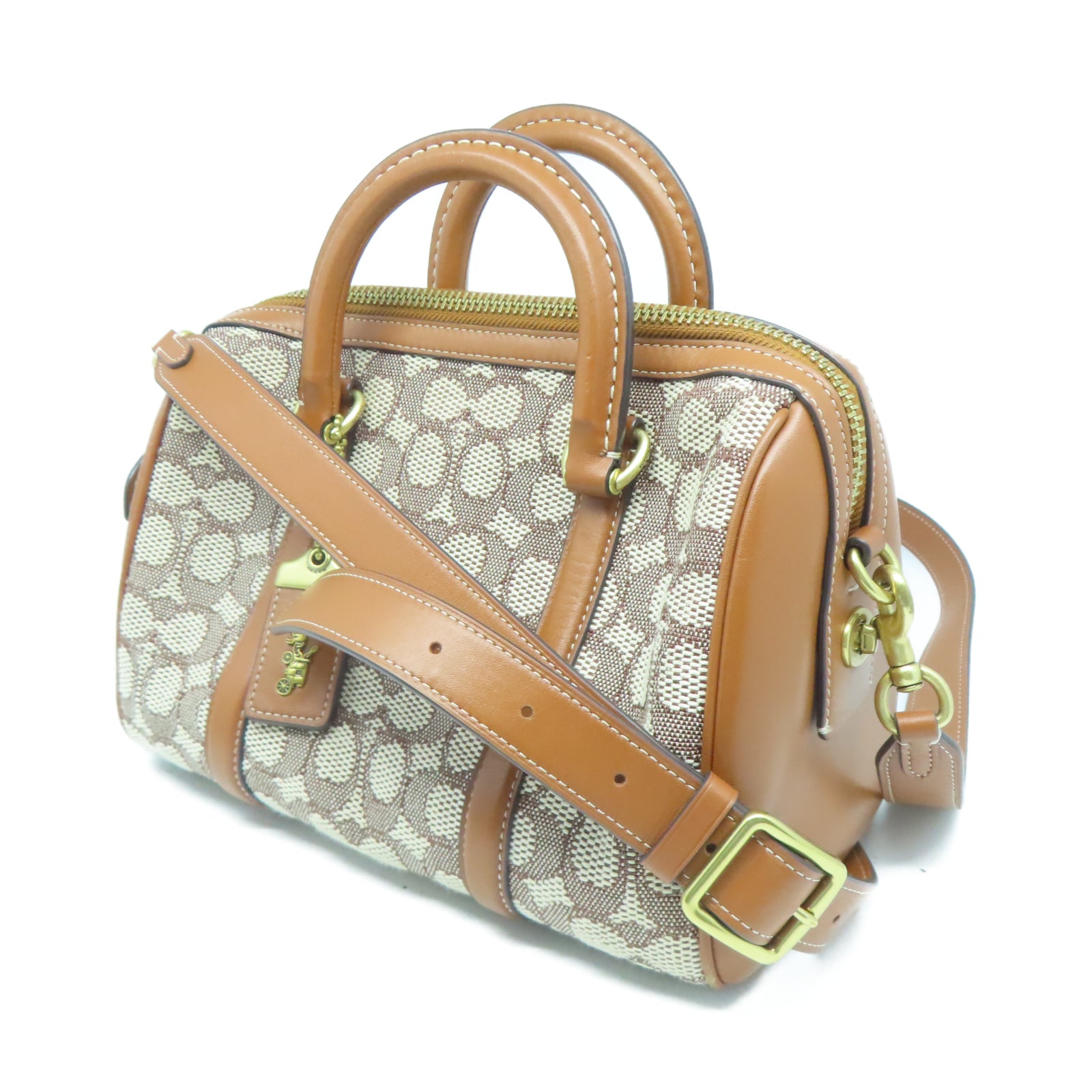 COACH 帆布/牛皮皮革Boston Bag金扣手挽肩背兩用袋棕色 – Brand Off Hong Kong Online Store