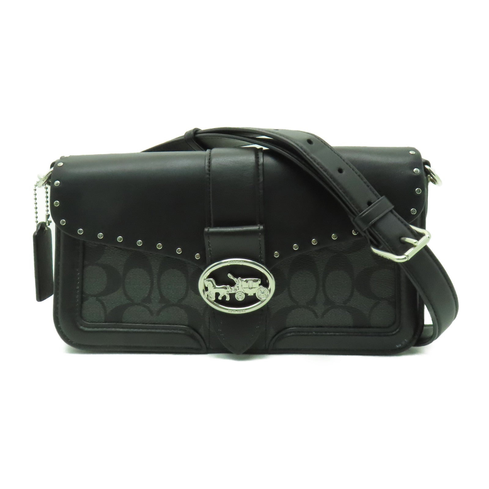 COACH 塗層帆布/皮革Shoulder Bag銀扣肩背袋黑色 – Brand Off Hong Kong Online Store