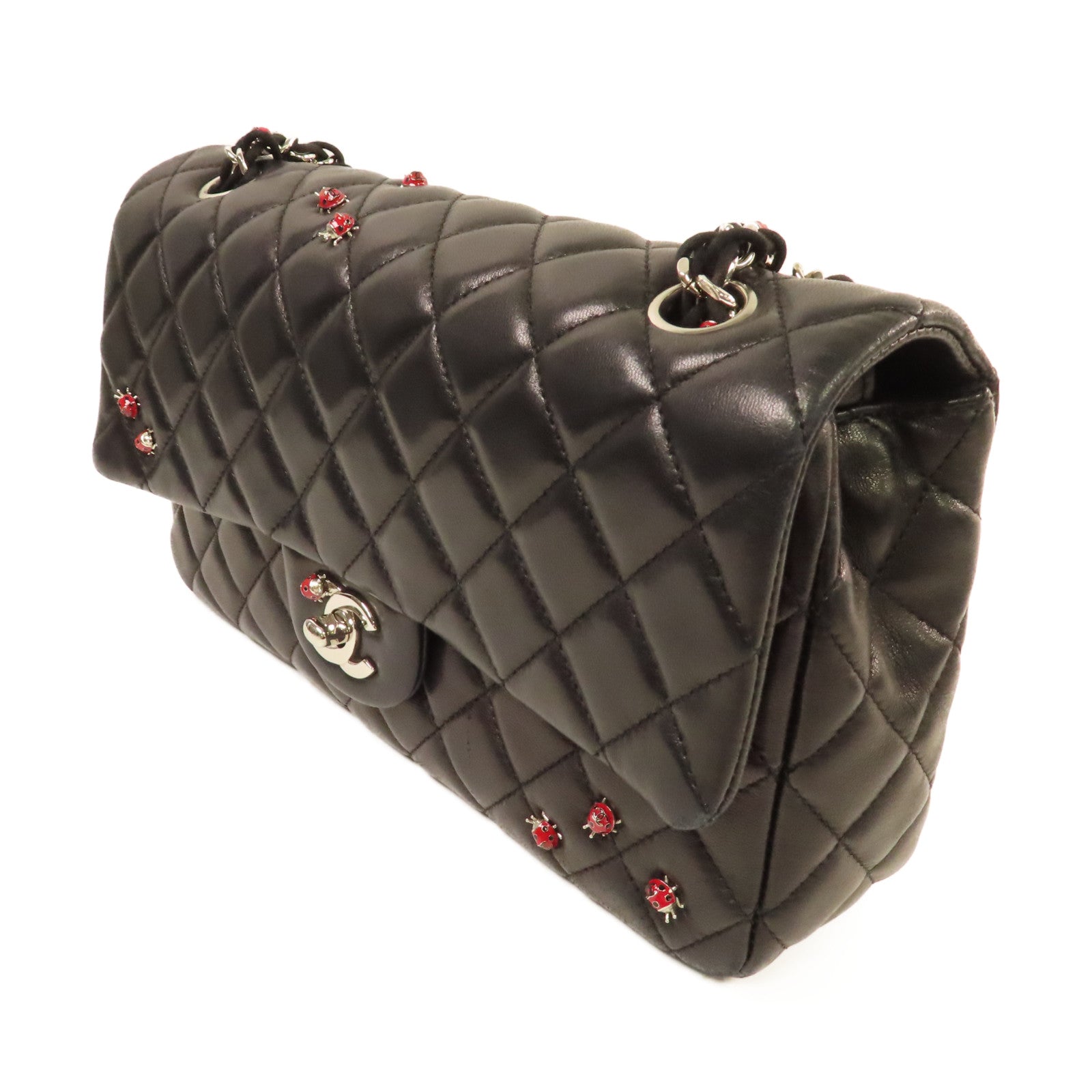 CHANEL 菱格羊皮皮革Medium Ladybug Classic Chain Shoulder Bag銀扣鏈帶肩背袋黑色 – Brand ...