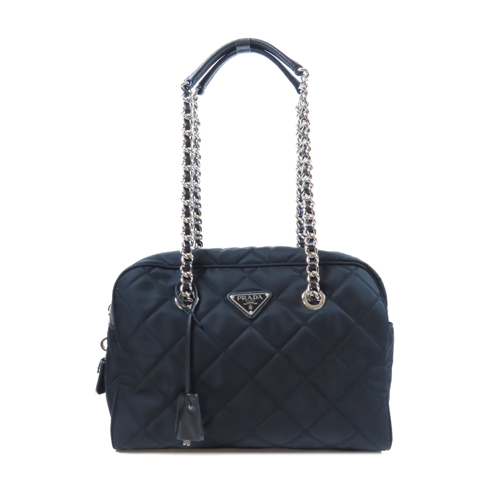 PRADA 菱格尼龍Shoulder Bag銀扣肩背袋黑色 – Brand Off Hong Kong Online Store