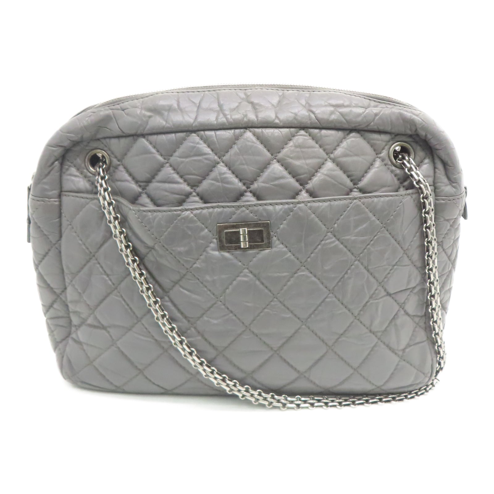 CHANEL [Sharp Discount] Lingge Cowhide Leather 2.55Chain Shoulder Silv ...