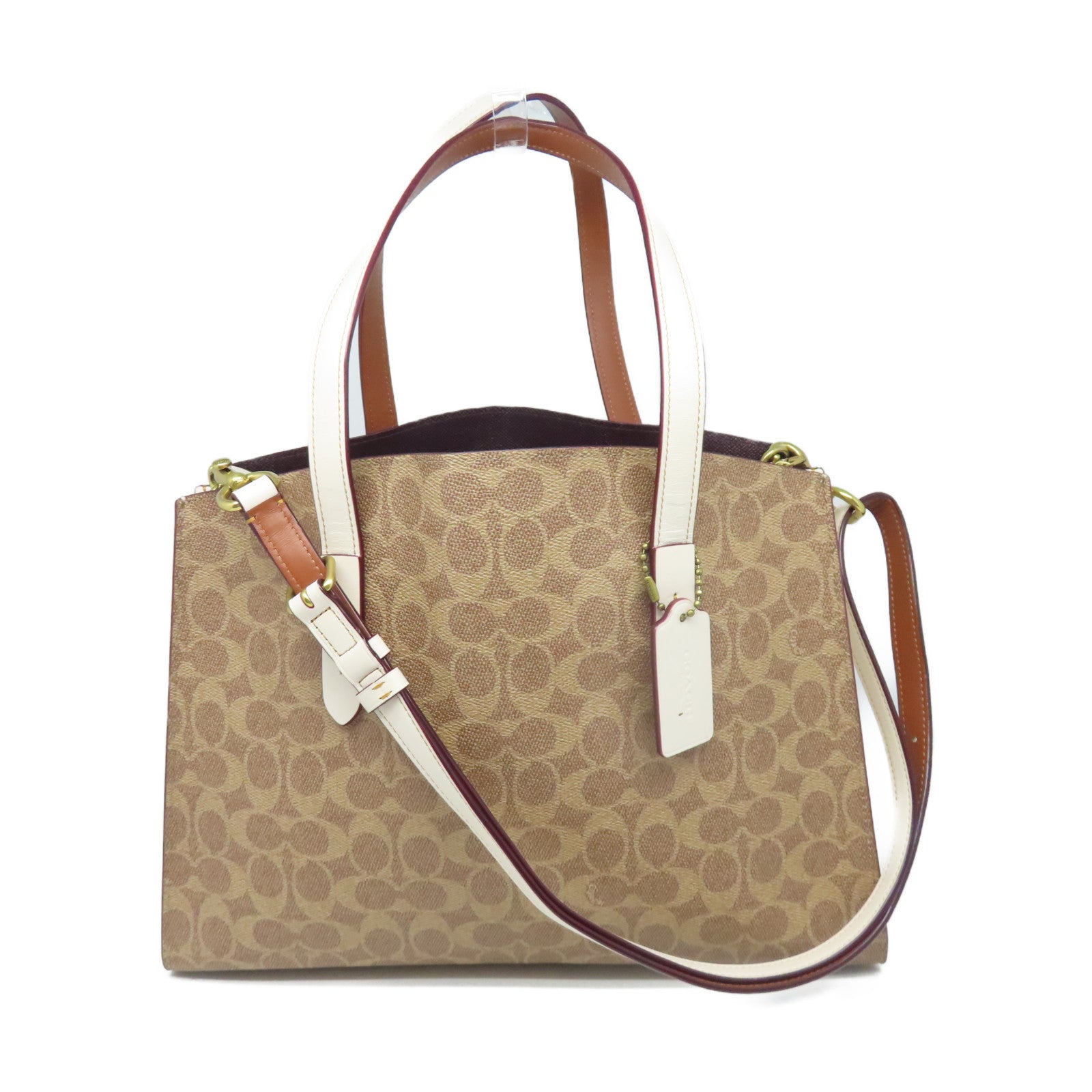 COACH 塗層皮革2way Shoulder Bag金扣手挽肩背兩用袋啡色/米色 – Brand Off Hong Kong Online ...