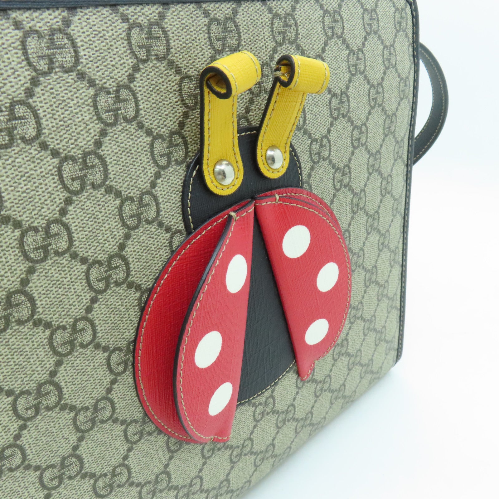 GUCCI Coated Canvas Ladybug Silver Buckle Handle Shoulder Bag Brown/Re ...