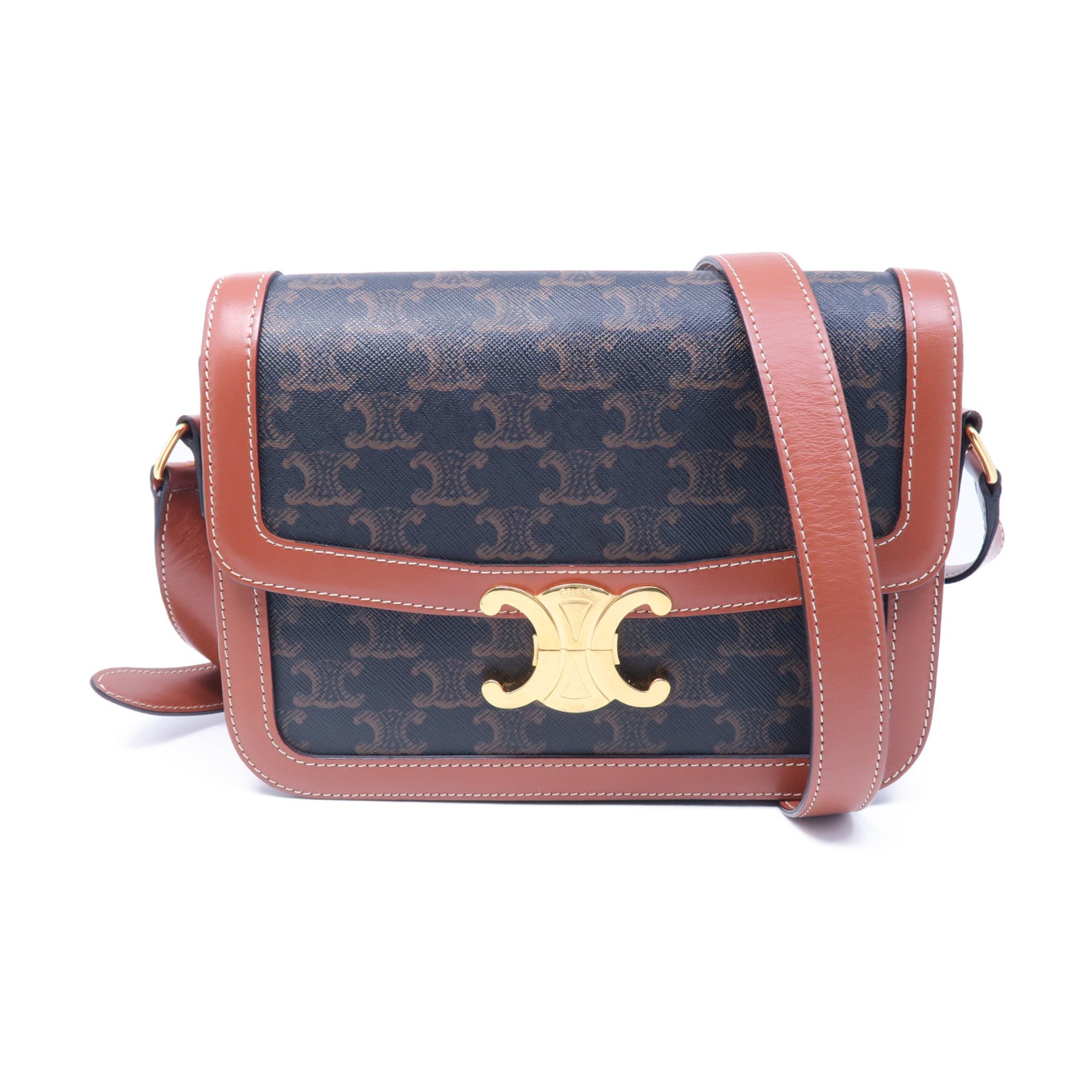 CELINE 牛皮皮革Classique Triomphe金扣肩背袋棕色 – Brand Off Hong Kong Online Store